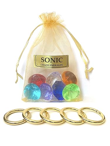 Toys Sonic 7 Chaos Emeralds Gems & 5 Gold Power Rings - By AAA WORLD in ...