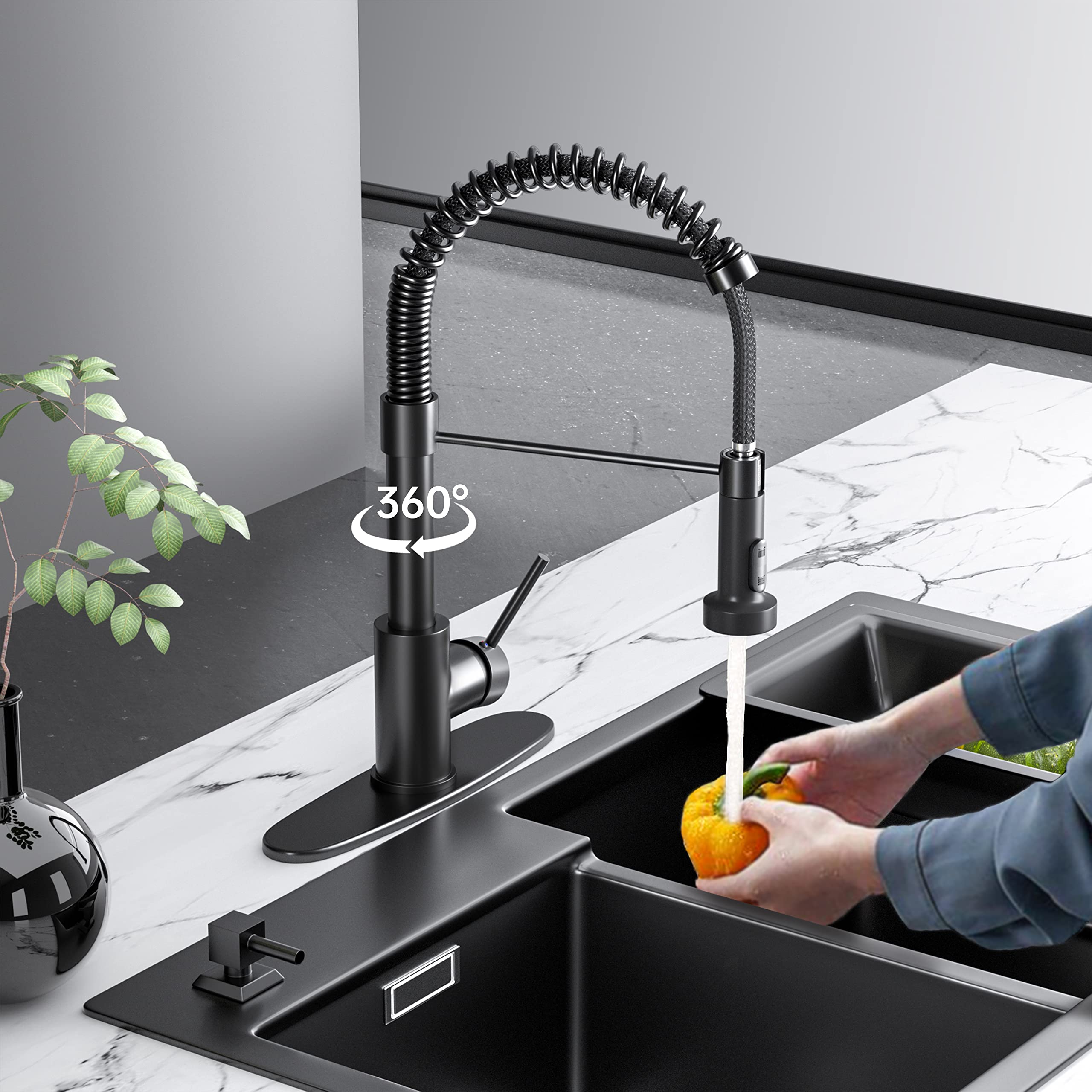 Mua Kitchen Faucets with Pull Down Sprayer, Black Spring Commercial ...