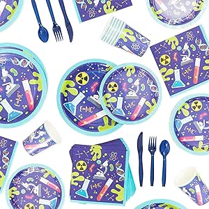 Amazon.com: Science Lab Party Pack, Paper Plates, Plastic Cutlery, Cups ...