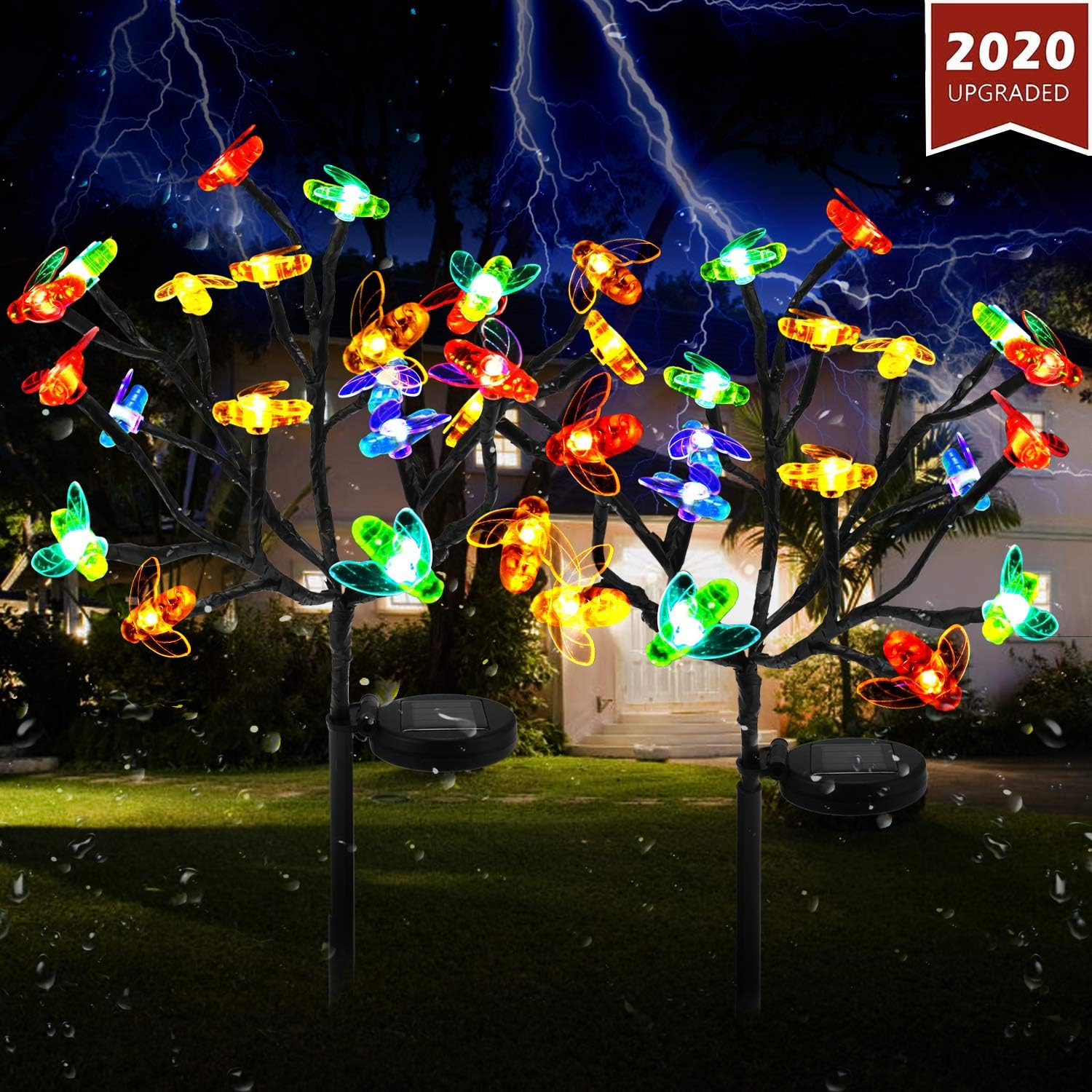 Solar Lights Outdoor - Upgraded Solar Garden Lights, Multi-Color 20 LED ...