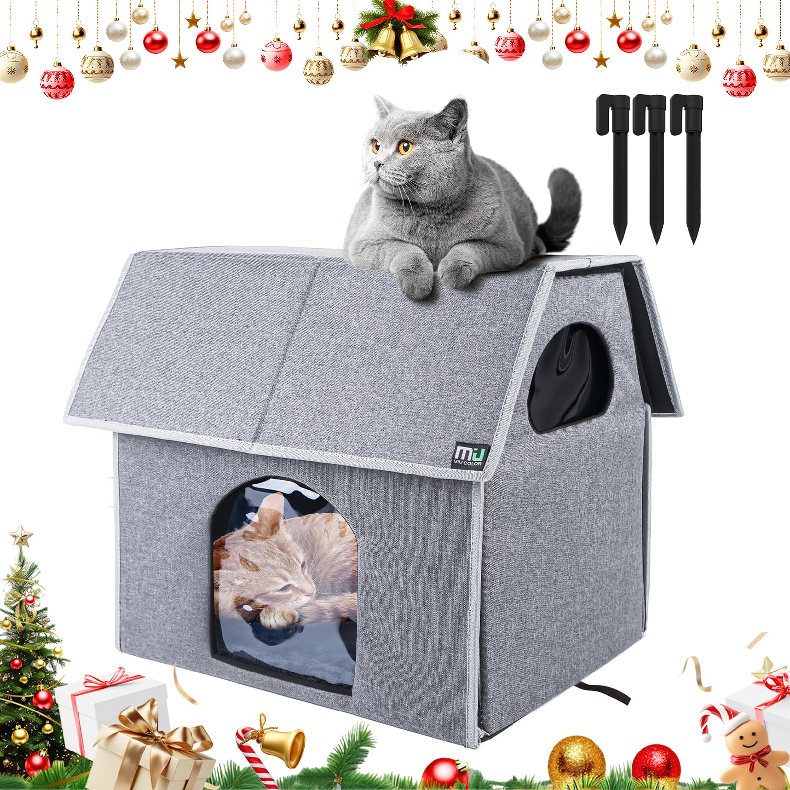 MIU Color Outdoor Cat House, Large Weatherproof Cat Houses for Outdoor ...