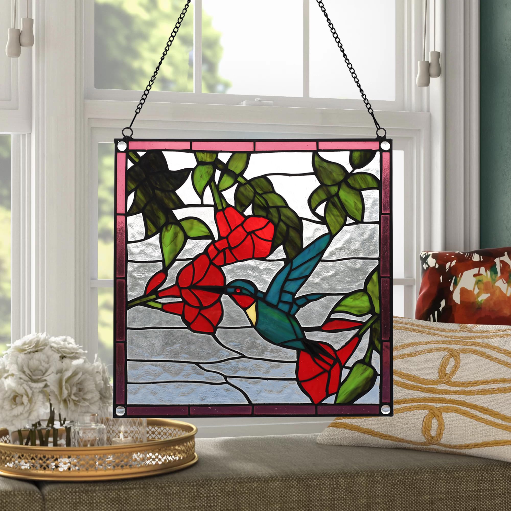 YOURANJU Hummingbird Stained Glass Window Hanging Tiffany Style ...