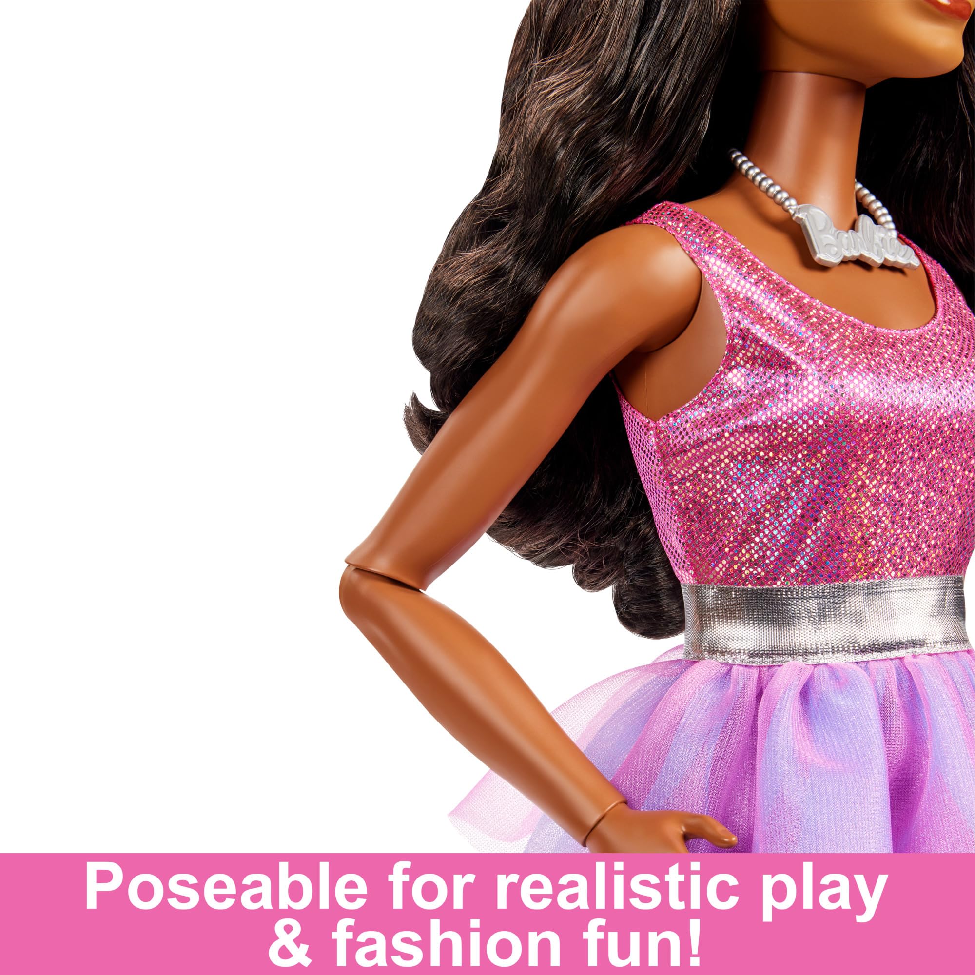 Mua Barbie Big Doll 70cm Pink Dress Black Hair, Shiny Pink Dress ...