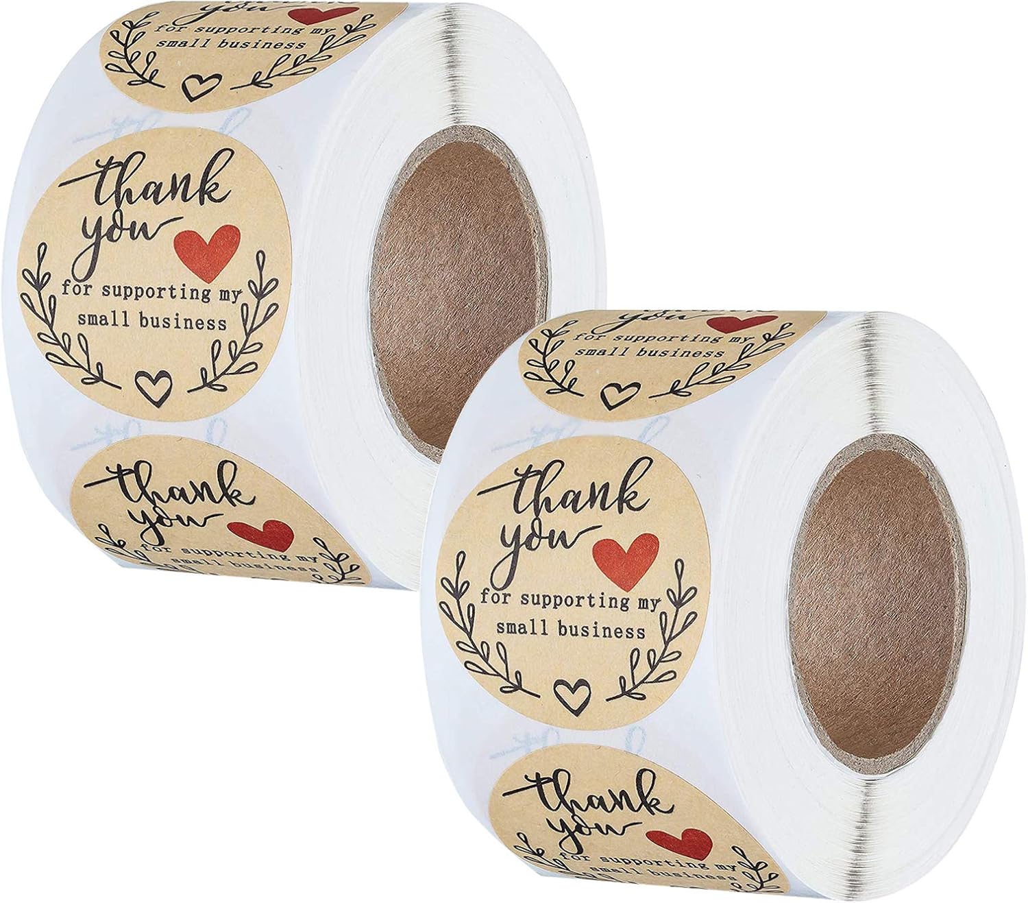 1″ 1000 PCS Brown Thank You Stickers Roll Round Kraft Paper Stickers ...