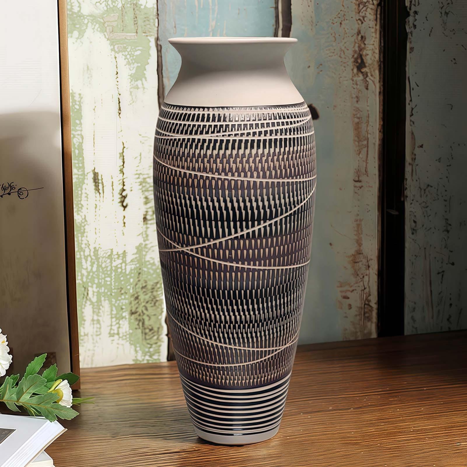 Ceramic Rustic Farmhouse Vase, 12.6" Large Vintage Flower vase for Home ...