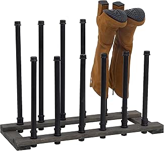 Amazon.com: MyGift Industrial Pipe & Rustic Grey Wood Boot Holder Stand ...