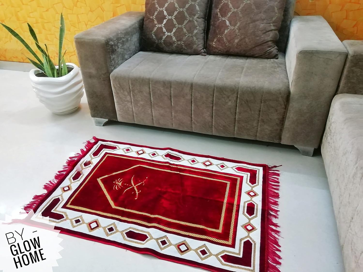 Buy Glow Home™ Chenille Velvet and Jute Muslim Islamic Jainamaz/Prayer ...