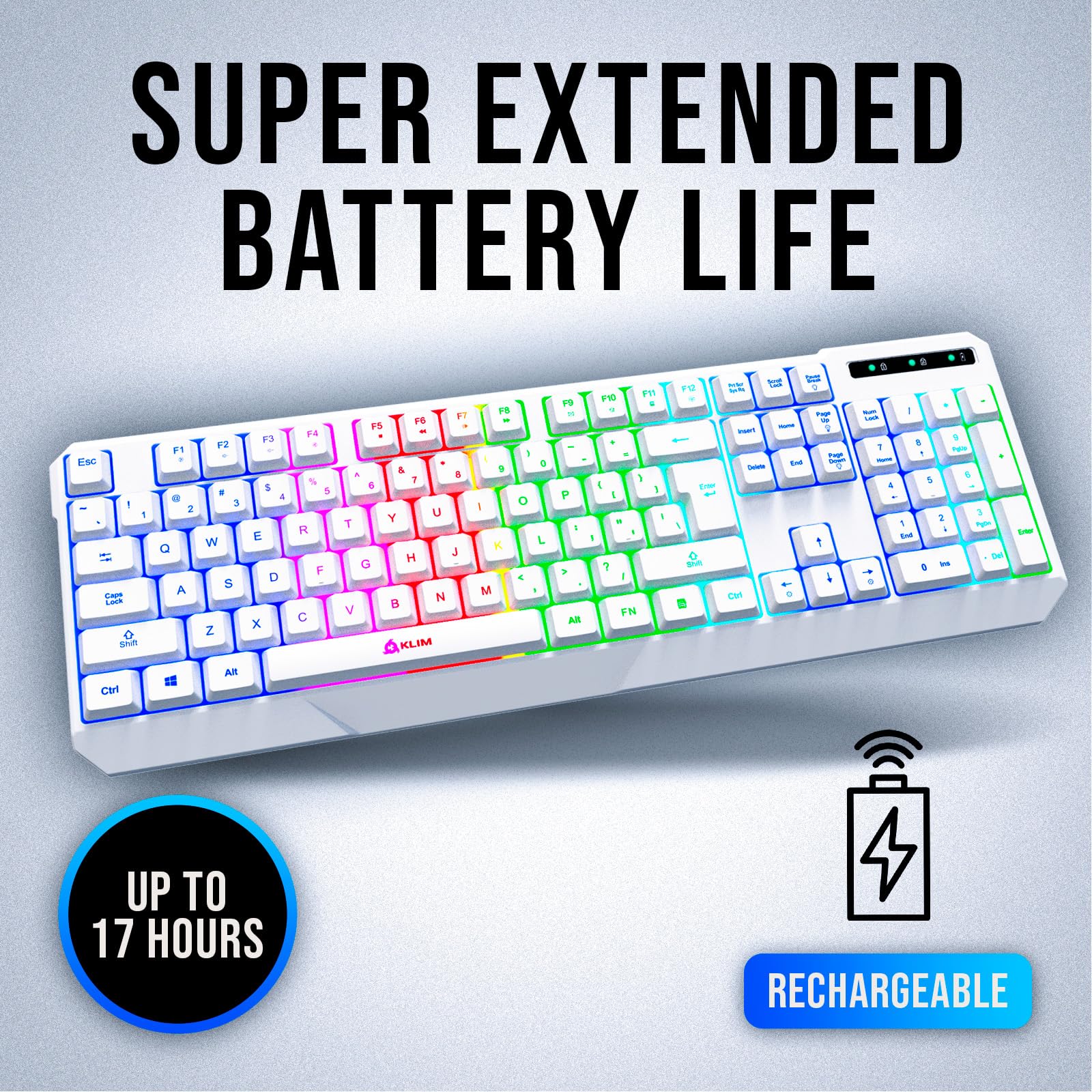 Mua KLIM Chroma White Wireless Keyboard – RGB Backlit, Rechargeable ...