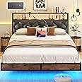 Amazon.com: HISOFT Floating Queen Bed Frame with 2-Tier Storage Headboard, Metal Queen Bed Frame ...