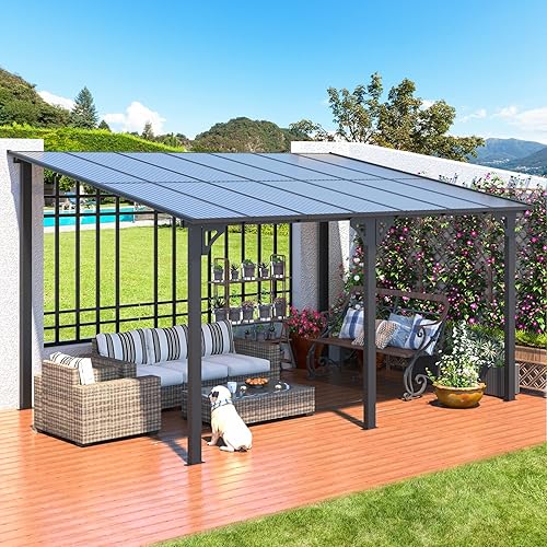 AECOJOY 14' x 10' Gazebo for Patio, Hard Top Lean to Gazebo Pergola ...