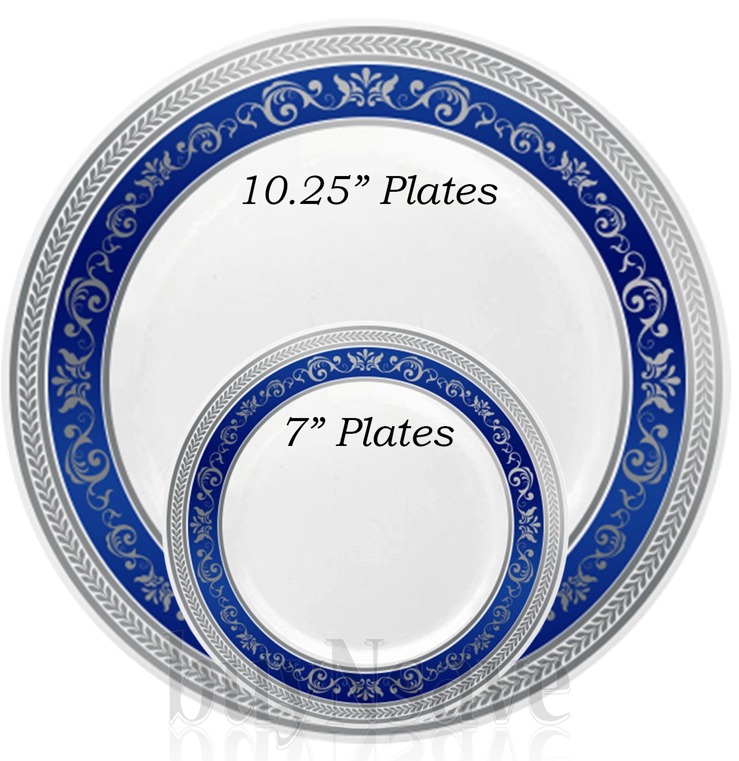 BuyNsave Blue With Silver Heavyweight Plastic Elegant Disposable Plates 