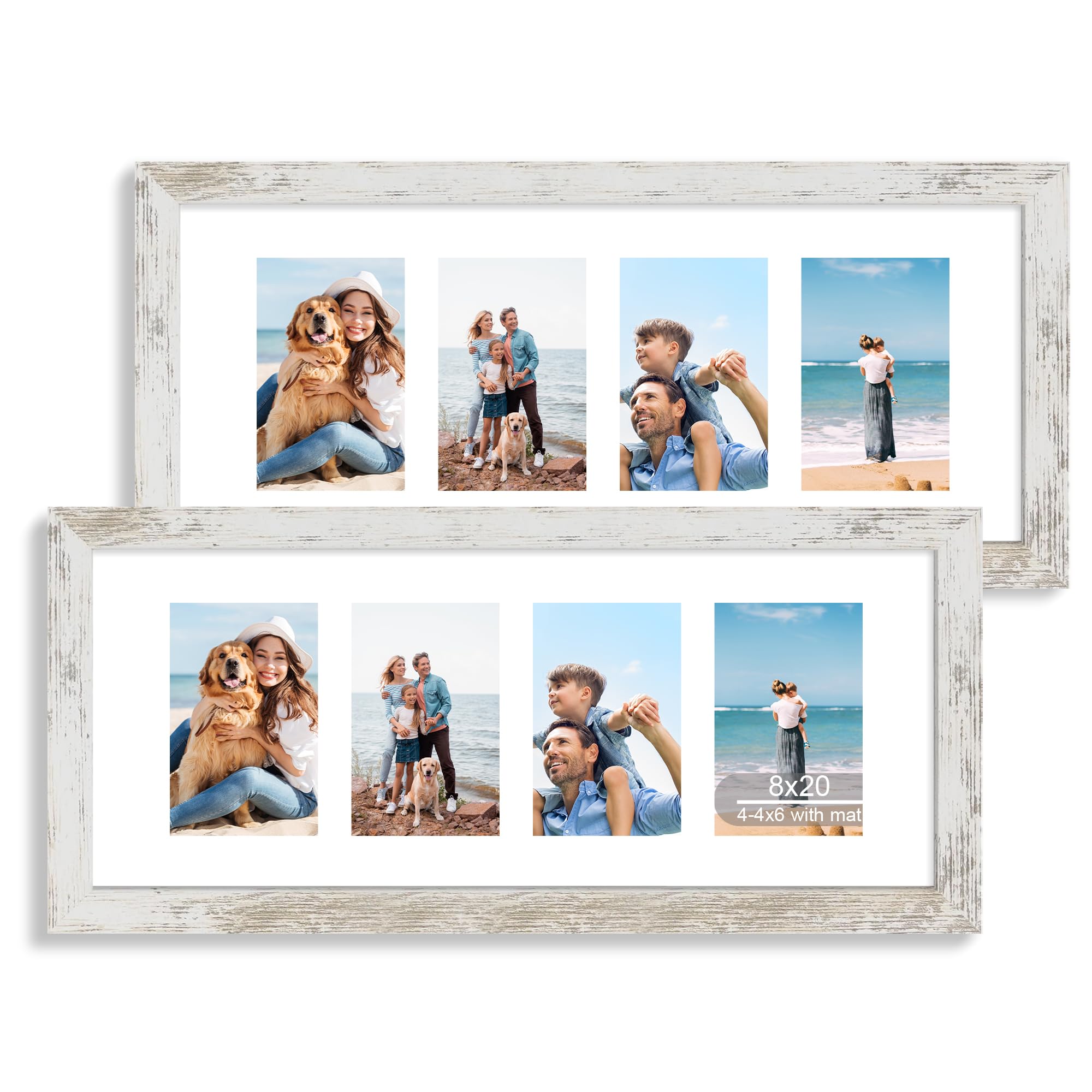 Hongkee 8x20 Picture Frame Set of 2, Distressed White Wood Frame with ...