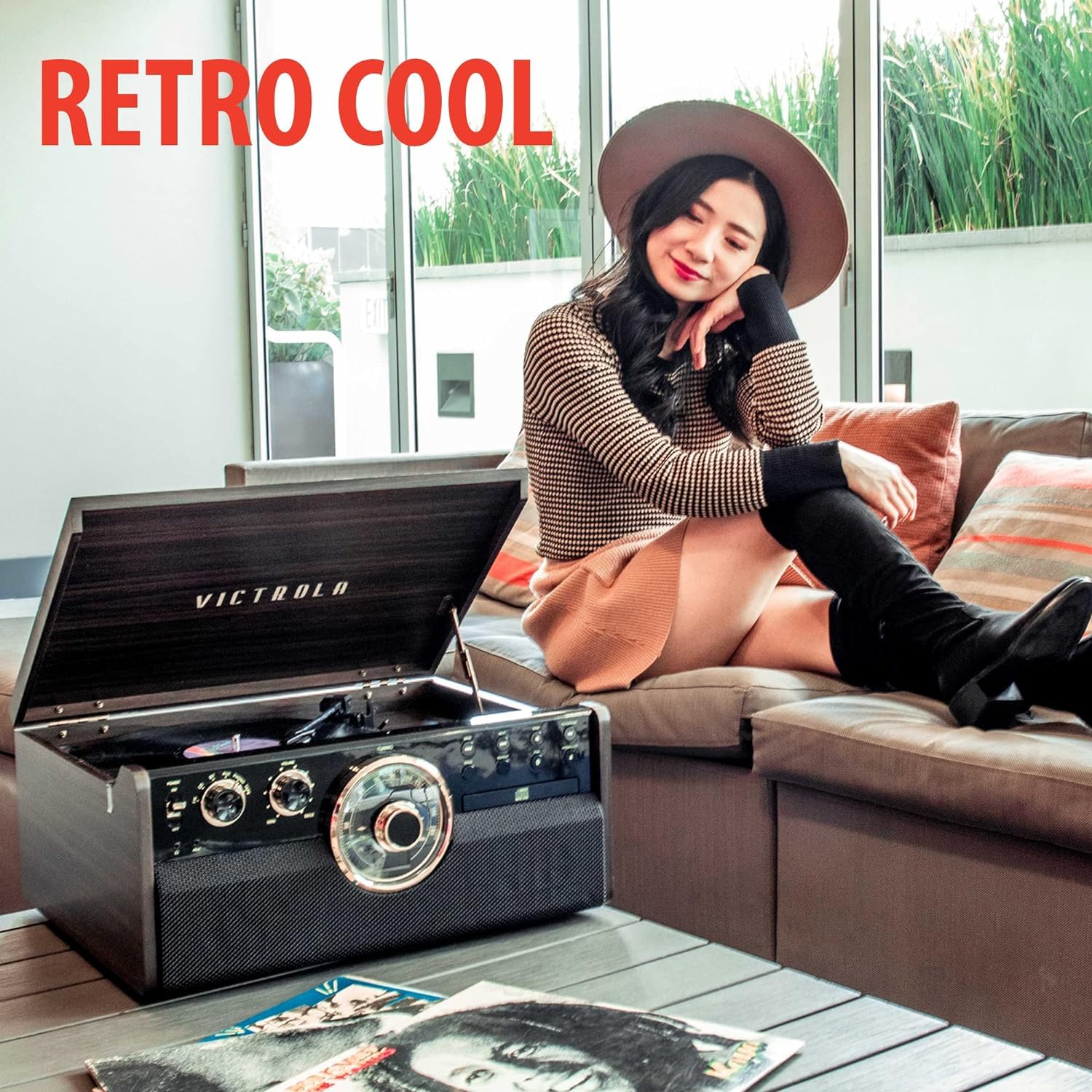 Mua Victrola Empire Mid-Century 6-in-1 Turntable with 3 Speed Record ...