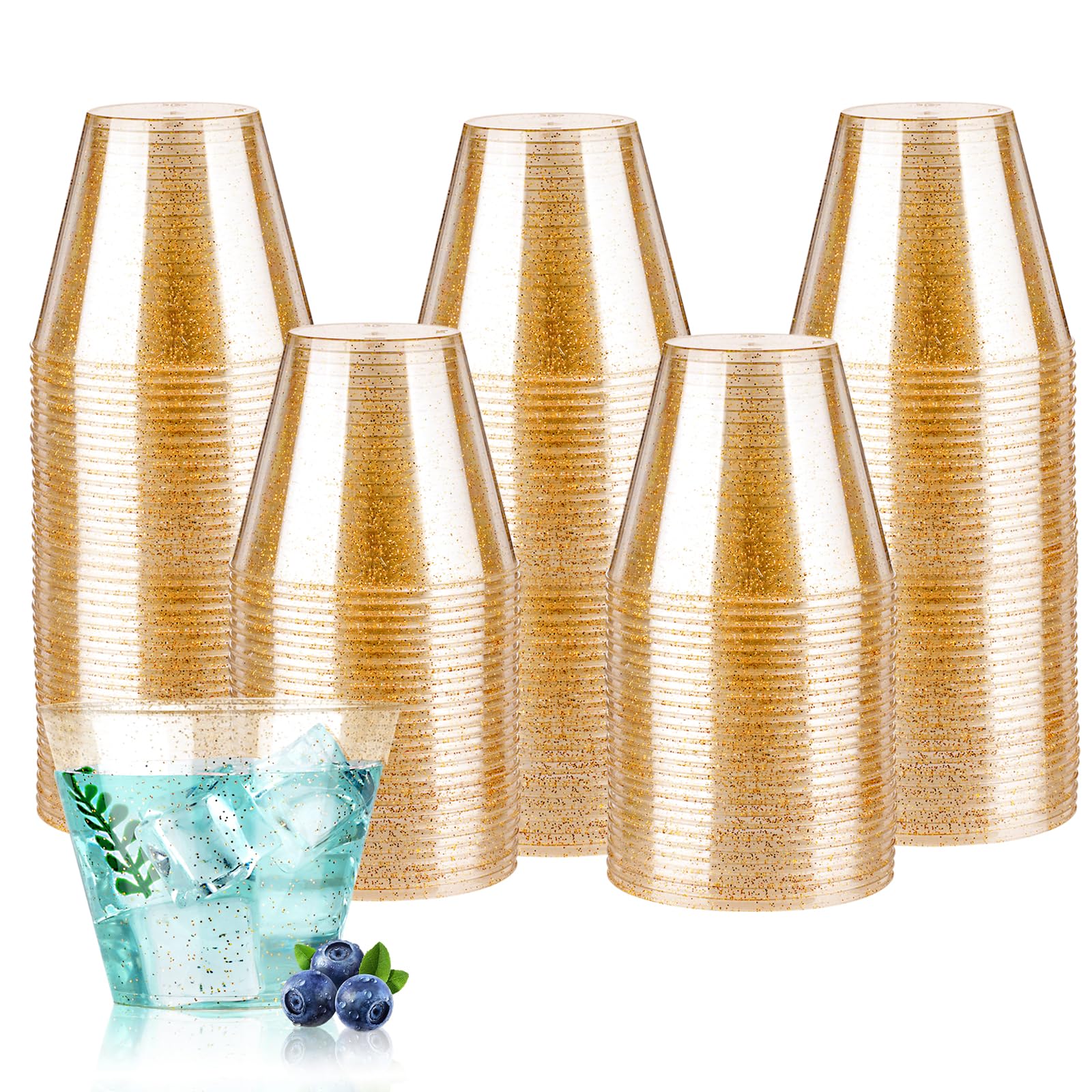Goodluck 9 oz 200 PCS Gold Glitter Plastic Cups, Disposable Glitter ...