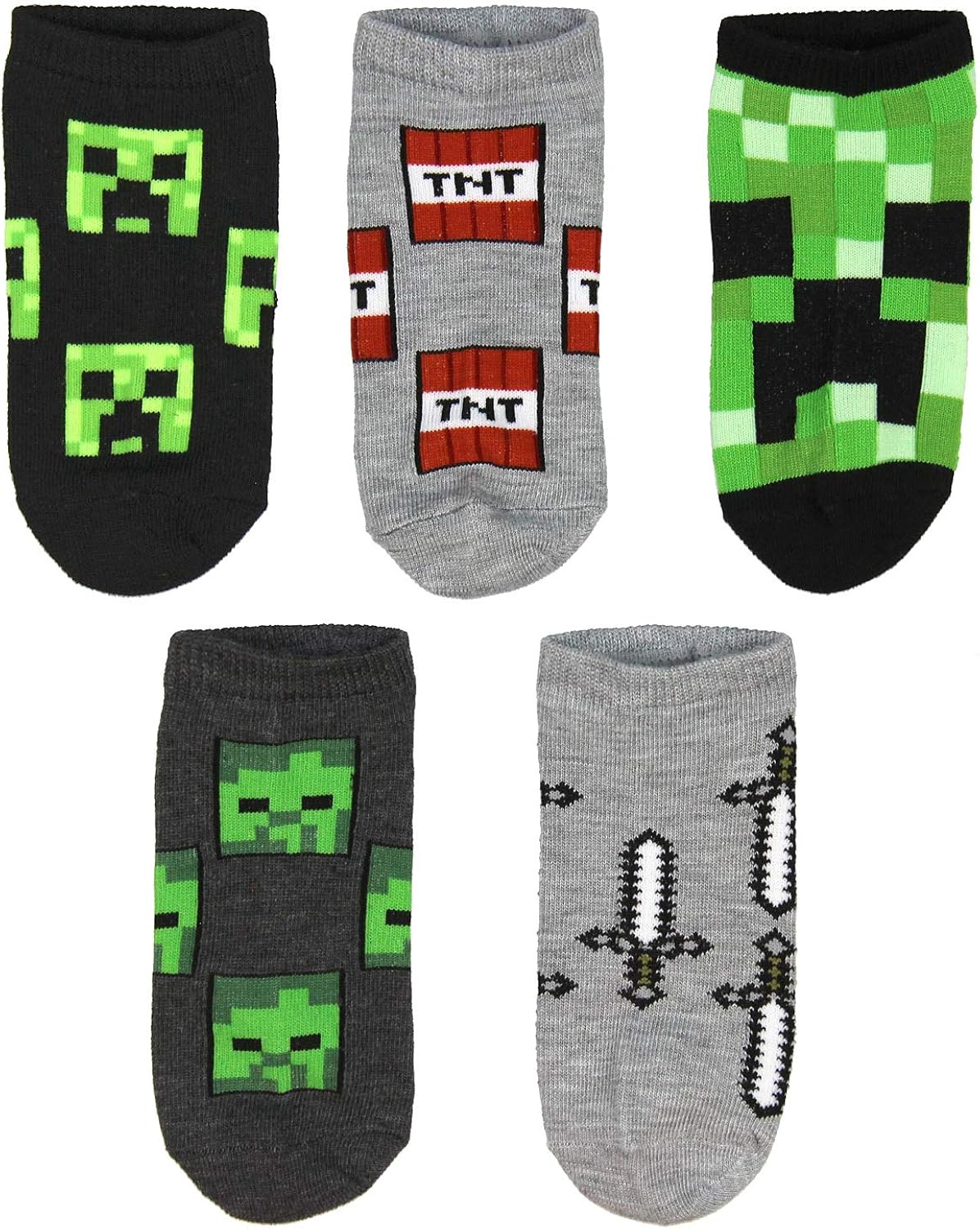 Minecraft Kids Classic Heros And Monsters 5PK No Show Socks (6/8 ...
