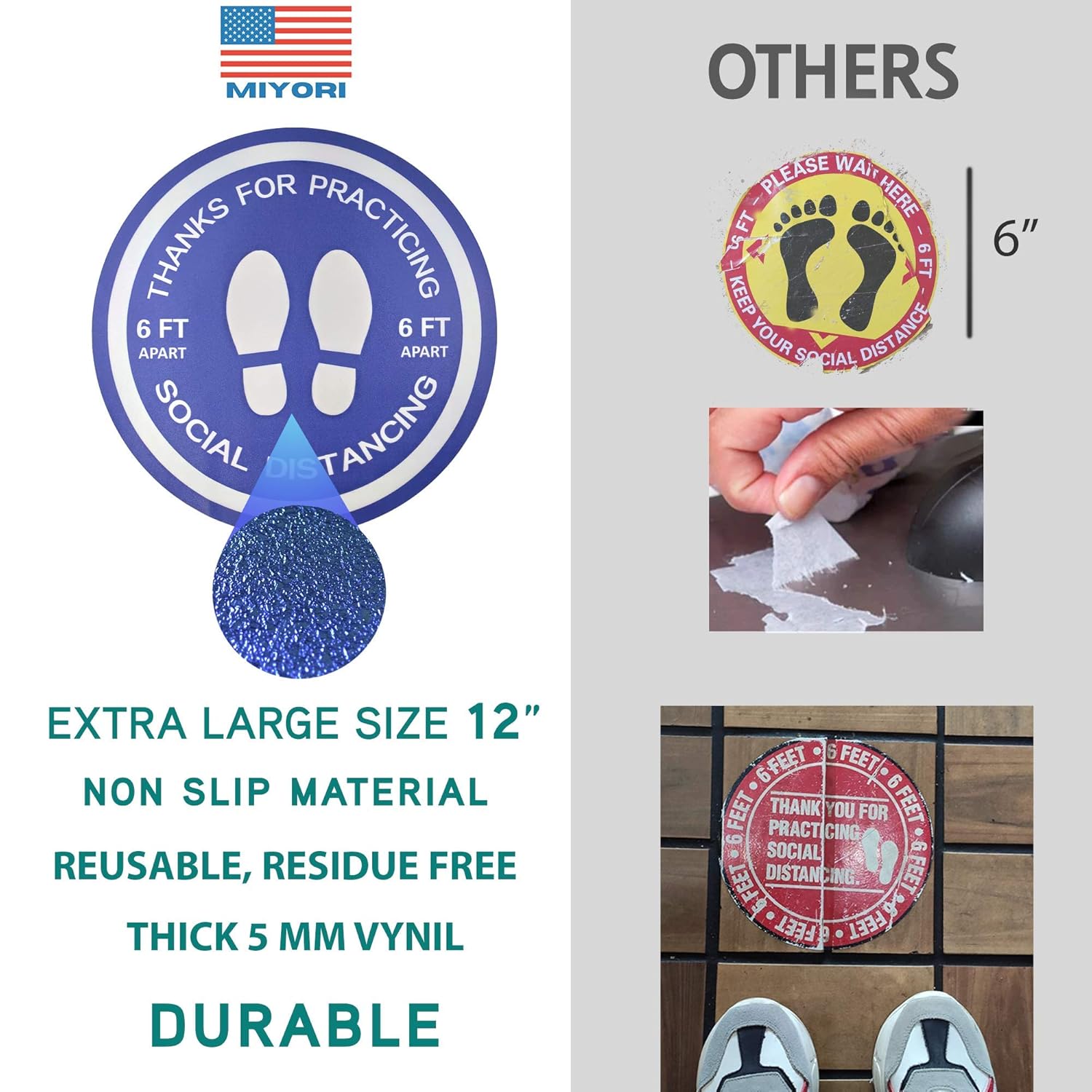 -Social Distancing Floor Decals-12″ Safety Floor Marker-Maintain 6 Feet ...