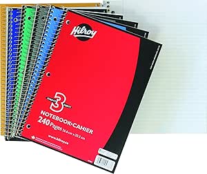 Hilroy Coil Notebook with Margin, Wide Ruled, 3 Subject, 10-1/2 X 8 ...
