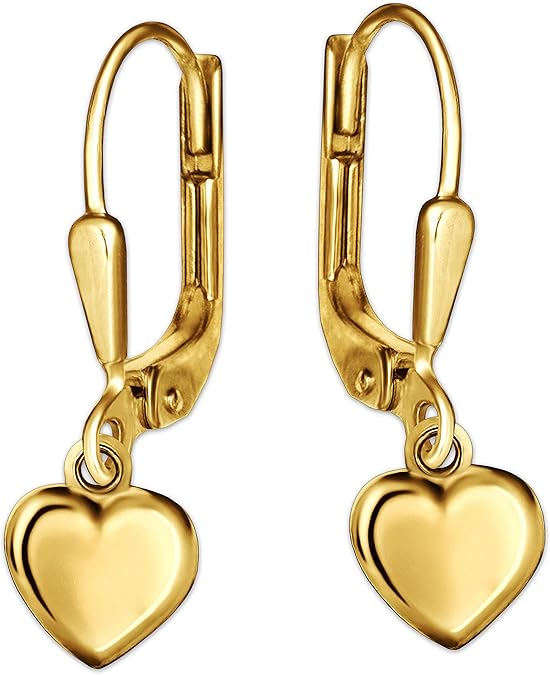 Clever Schmuck Goldene Kinder Ohrringe als Ohrhänger 19mm mit Mini Herz ...