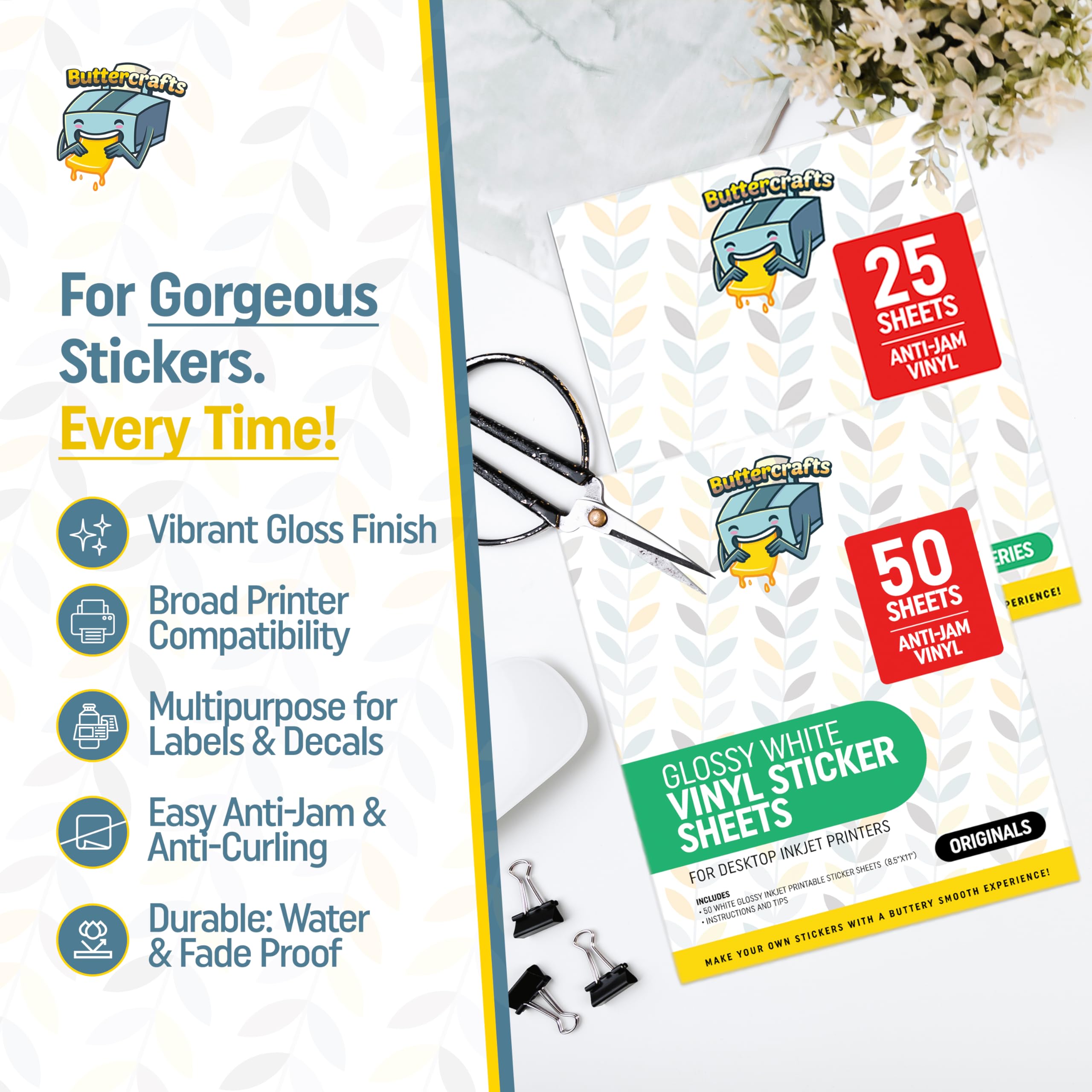 Mua Buttercrafts Glossy Printable Vinyl Sticker Paper Waterproof 25 ...