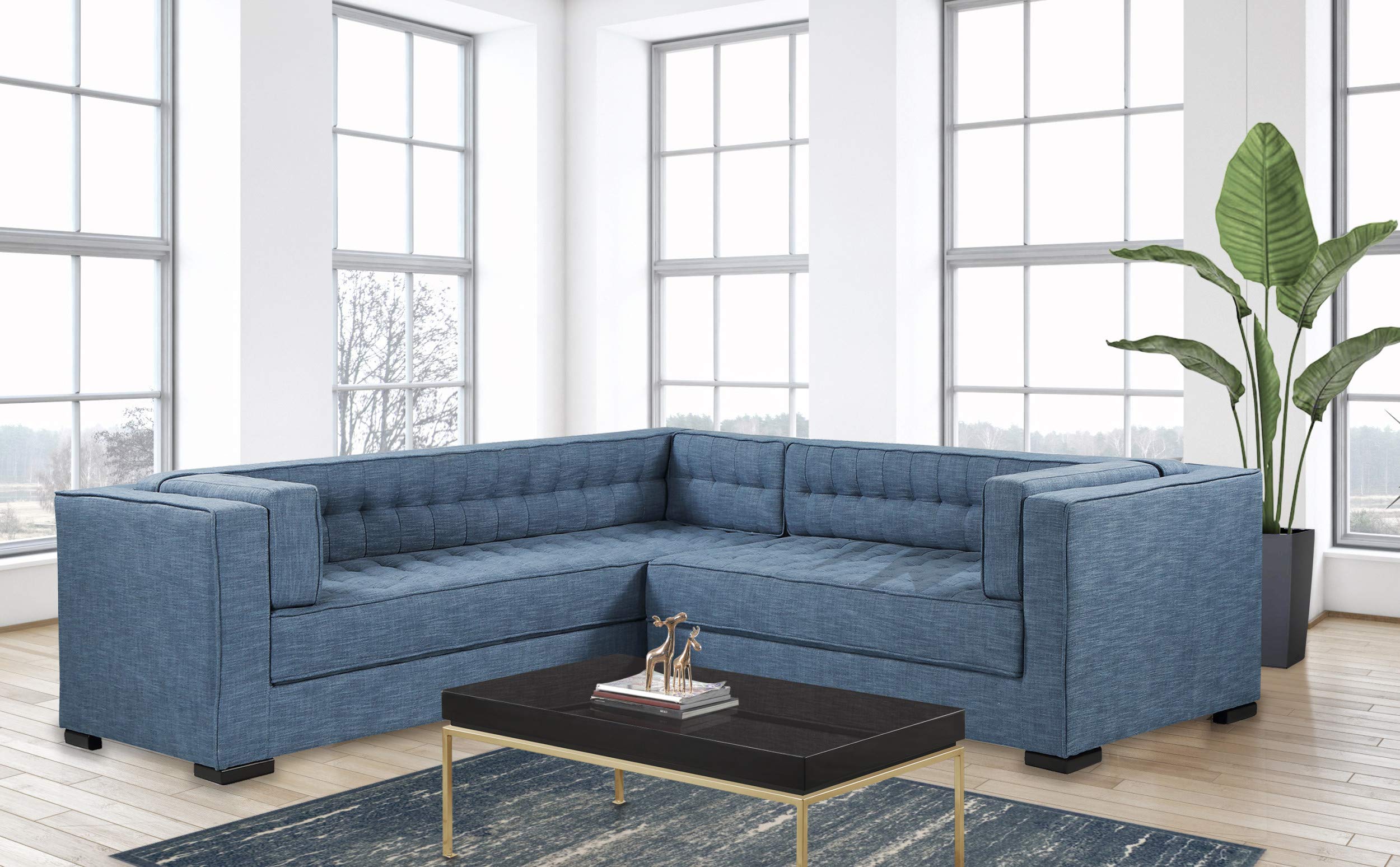 Iconic Home Lorenzo Right Facing Sectional Sofa L Shape Linen-Textured ...
