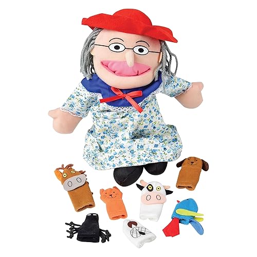Constructive Playthings Plush "Old Lady" Doll and Animal Finger Puppet ...