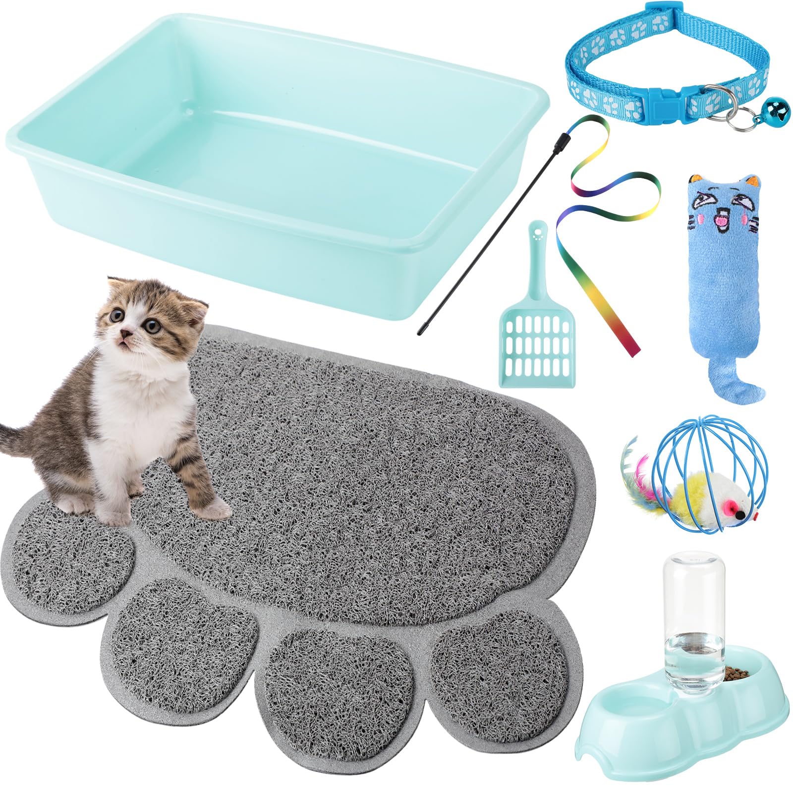 7 Pcs Small Cat Kitten Starter Kit Cat Litter Box with Shovel Cat Paw ...