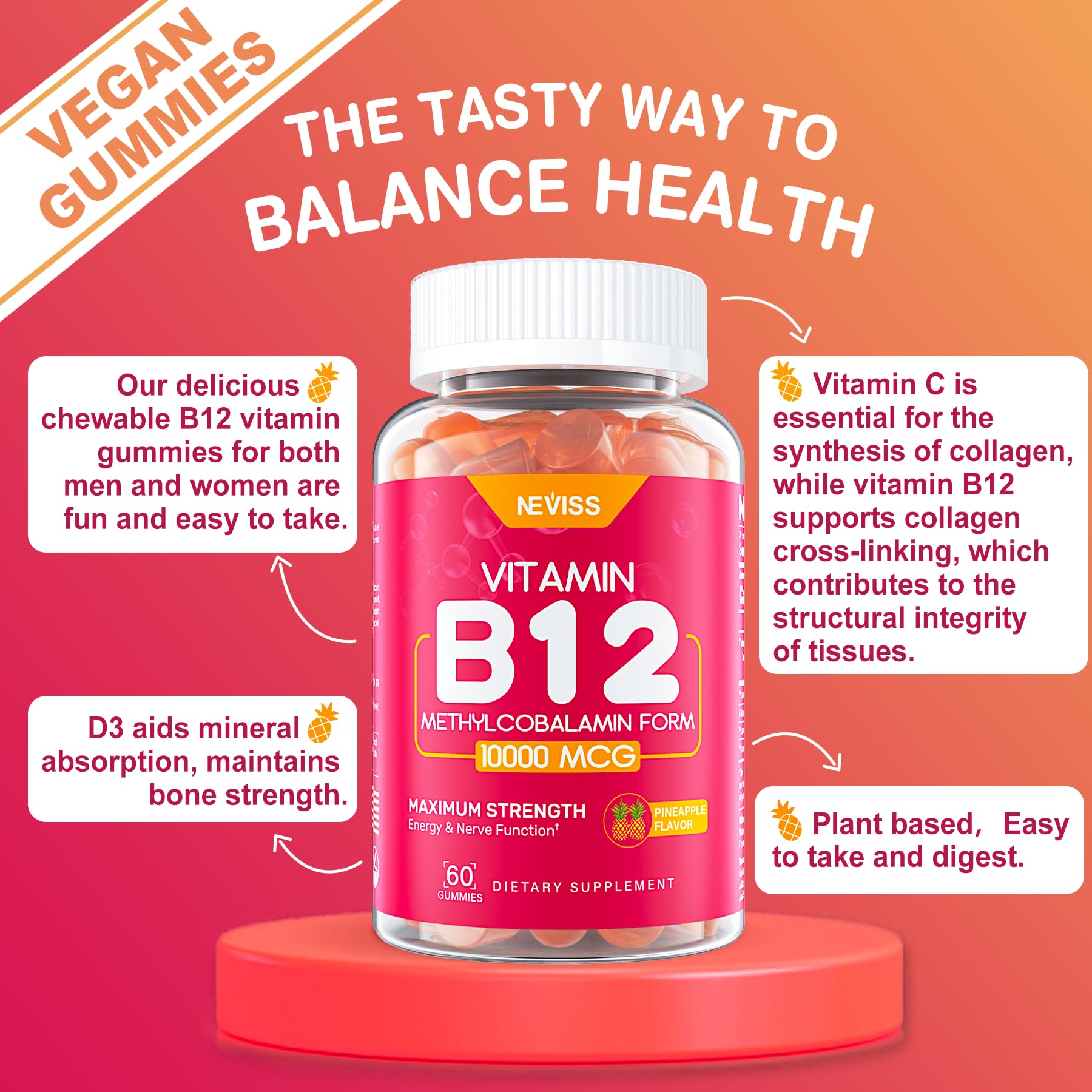 Mua NEVISS Vitamin B12 10000 mcg (Methyl B12) Gummies with Vitamin D3 ...