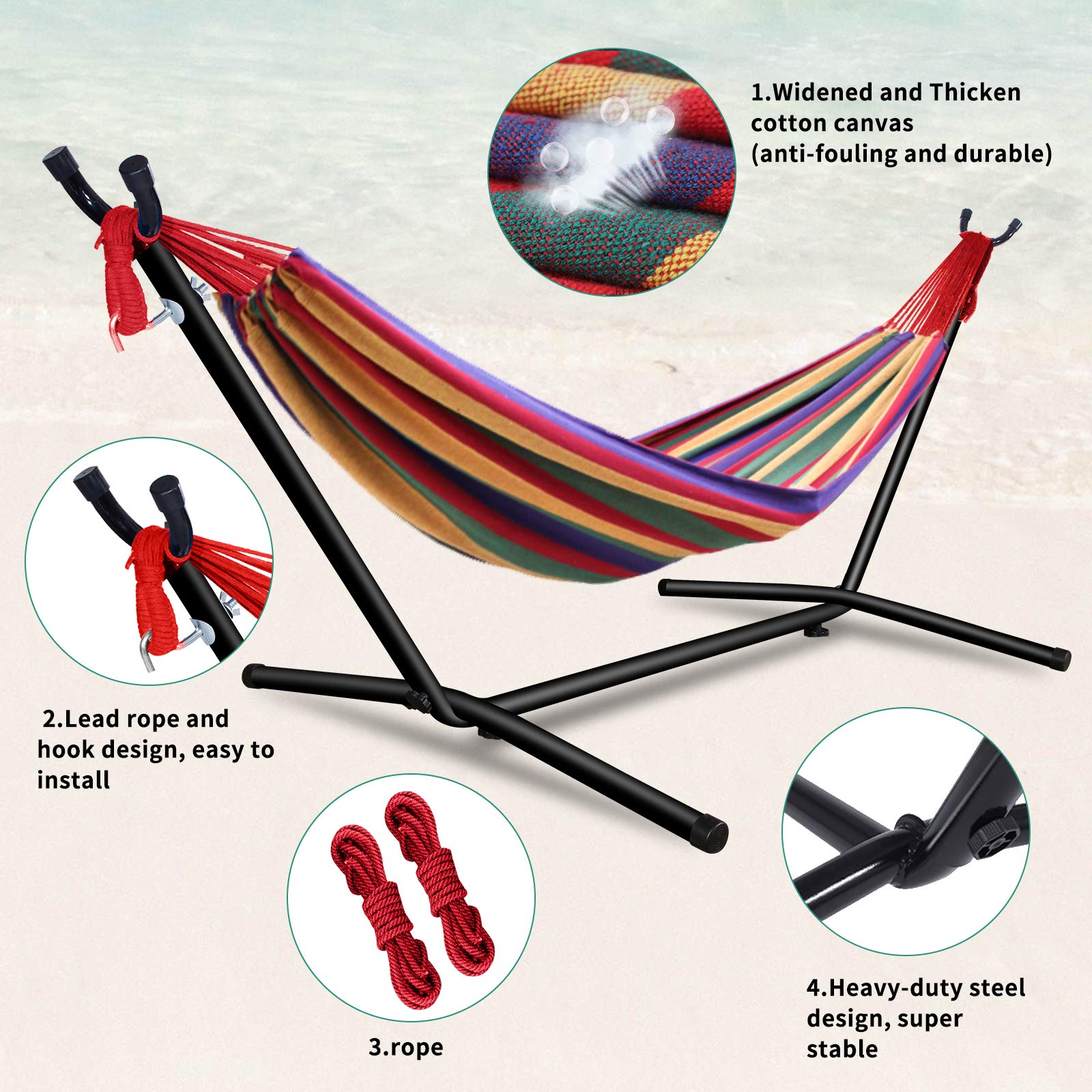 Qdreclod Hammock with Stand 2 Person Portable Hammock Heavy Duty Space ...