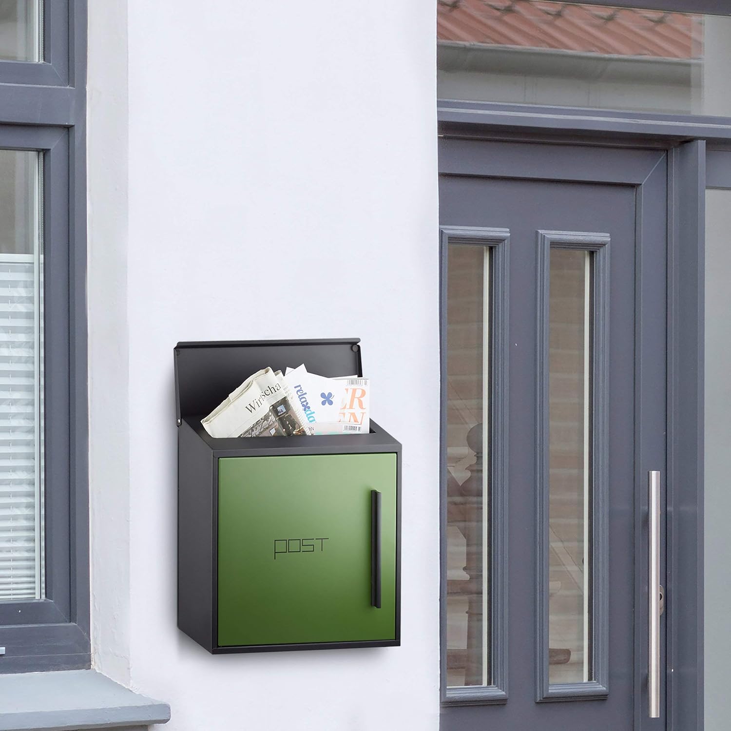 Relaxdays Din-A4 Slot Steel Modern Letterbox in 2-Colour Design, Black ...