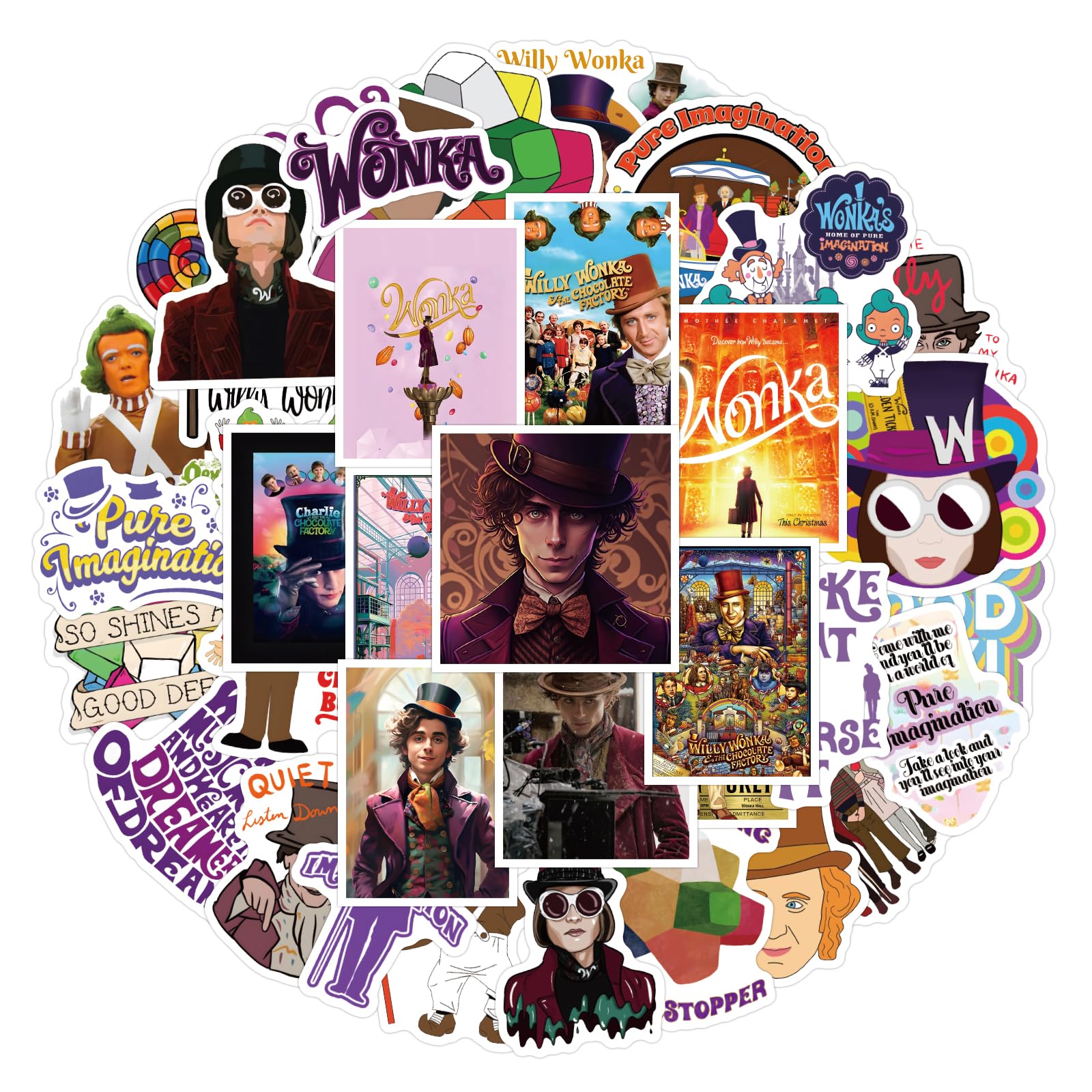 Mua 52 Pcs Wonka Movie Stickers Waterproof Vinyl Stickers for Water ...
