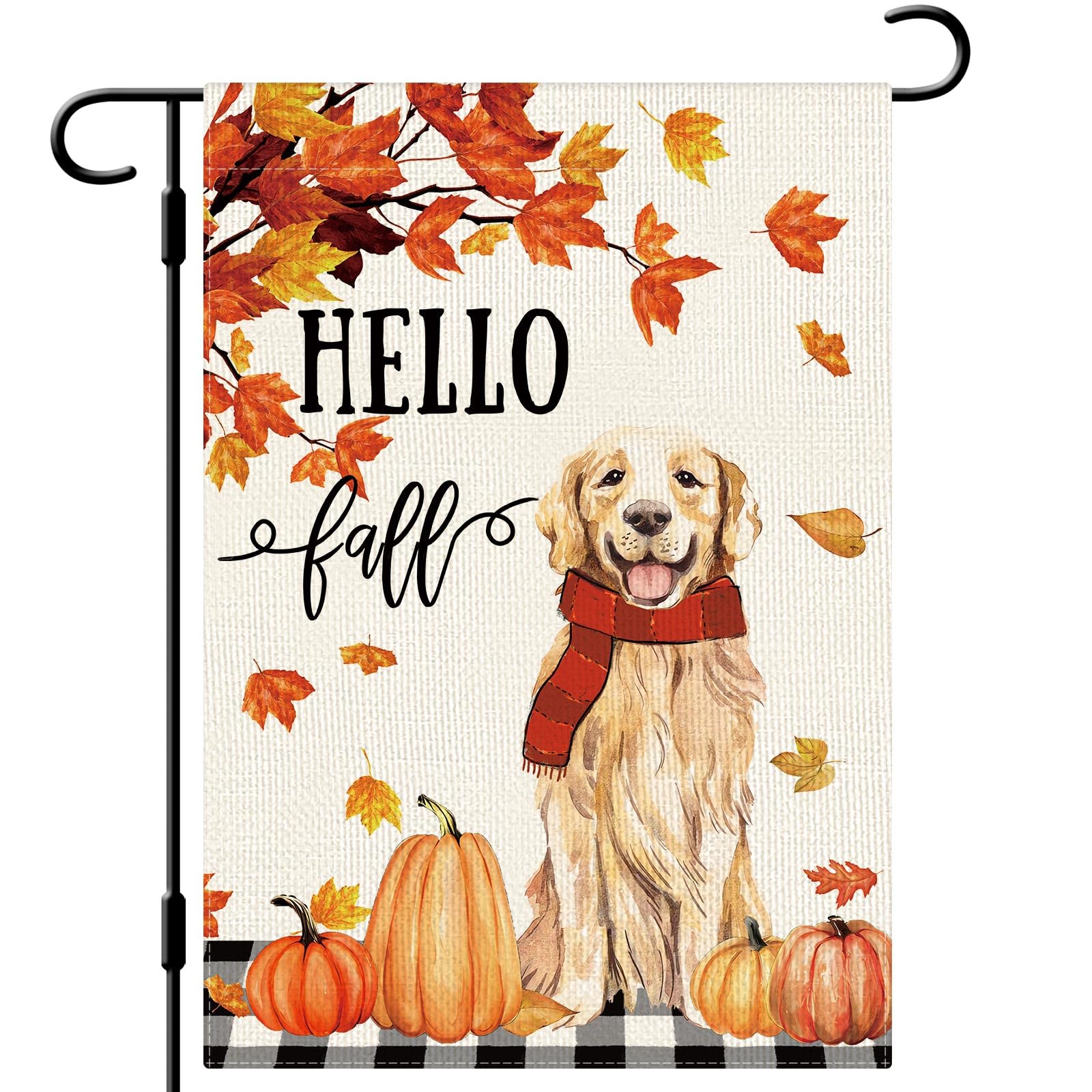 DLZDN Hello Fall Dog Garden Flag Autumn Golden Retriever Pumpkins Maple ...