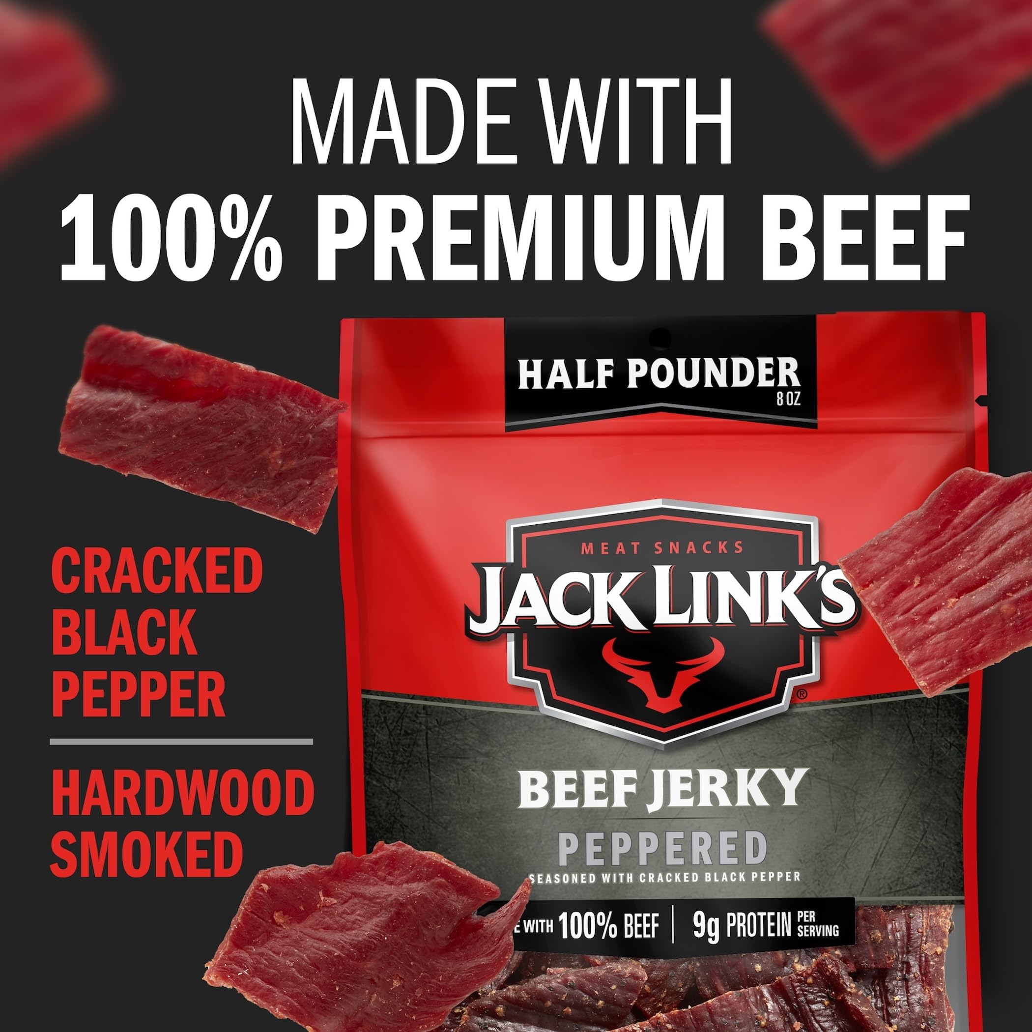Jack Link's Beef Jerky, Peppered, Half Pounder Large Jerky Bag – Flavorful Meat Snack, Ready To ...