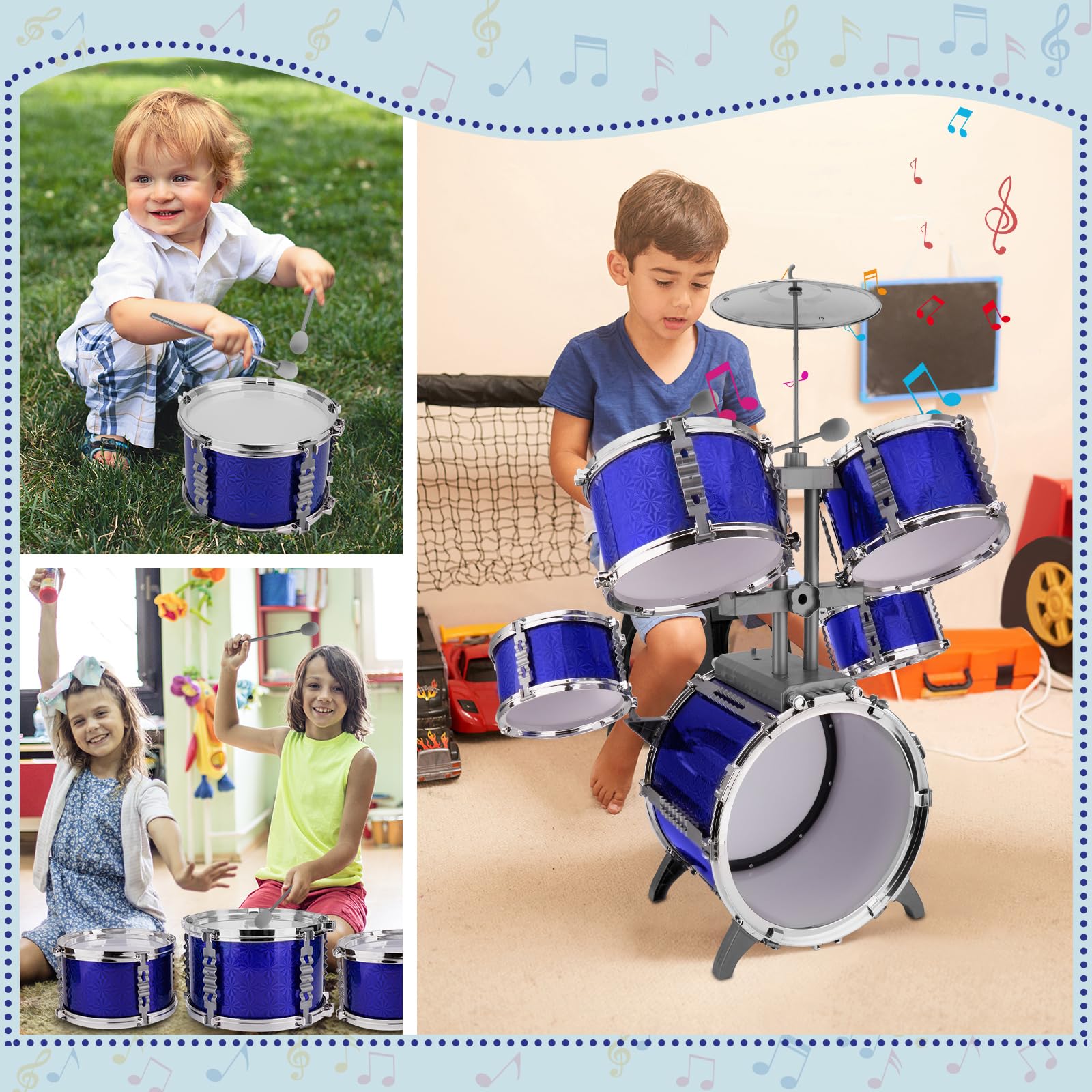 Kids Drum Set 5 Piece Toddlers Jazz Drum Kit With Stool Musical ...