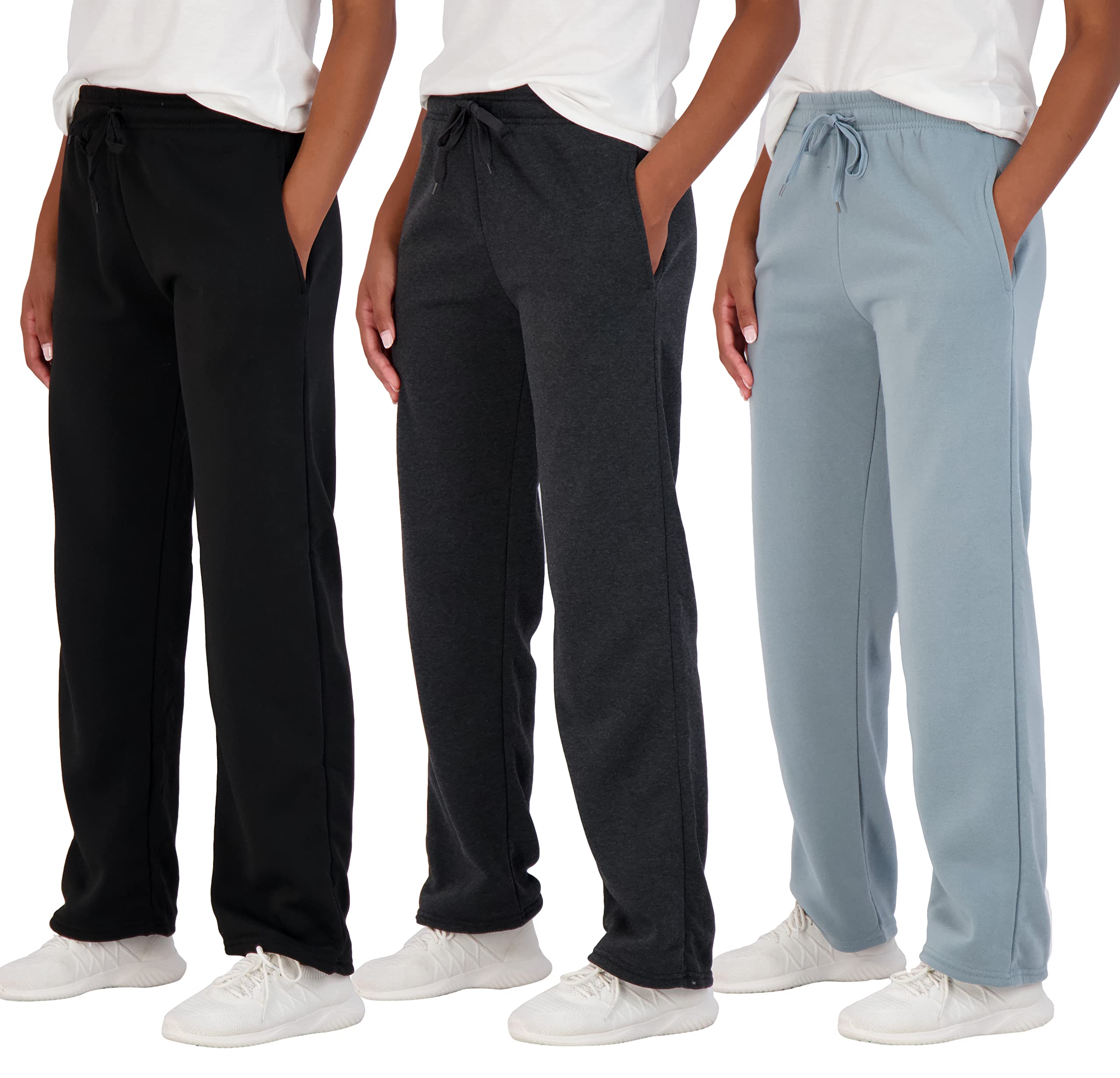 Real Essentials Womens Fleece Open Women Sweatpant Bottom Sweatpants ...