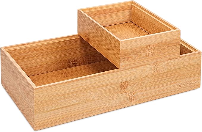 Navaris Bamboo Storage Boxes - Set of 2 Wooden Stackable Box Organisers ...