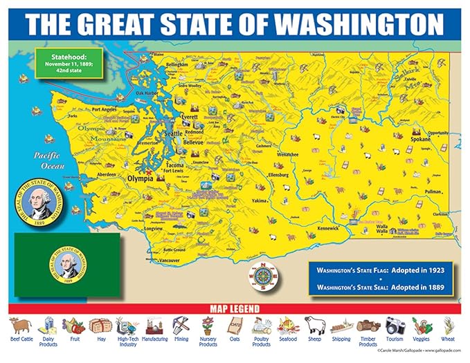 Amazon.com : Gallopade Publishing Group Washington State Map for ...