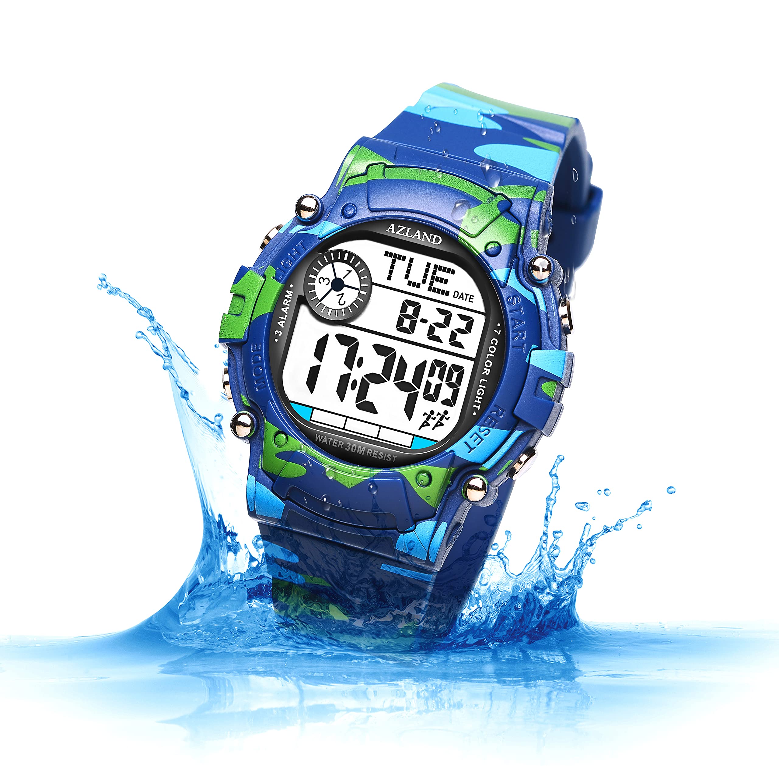 Mua AZLAND 3 Multiple Alarms Reminder Sports Kids Wristwatch Waterproof ...