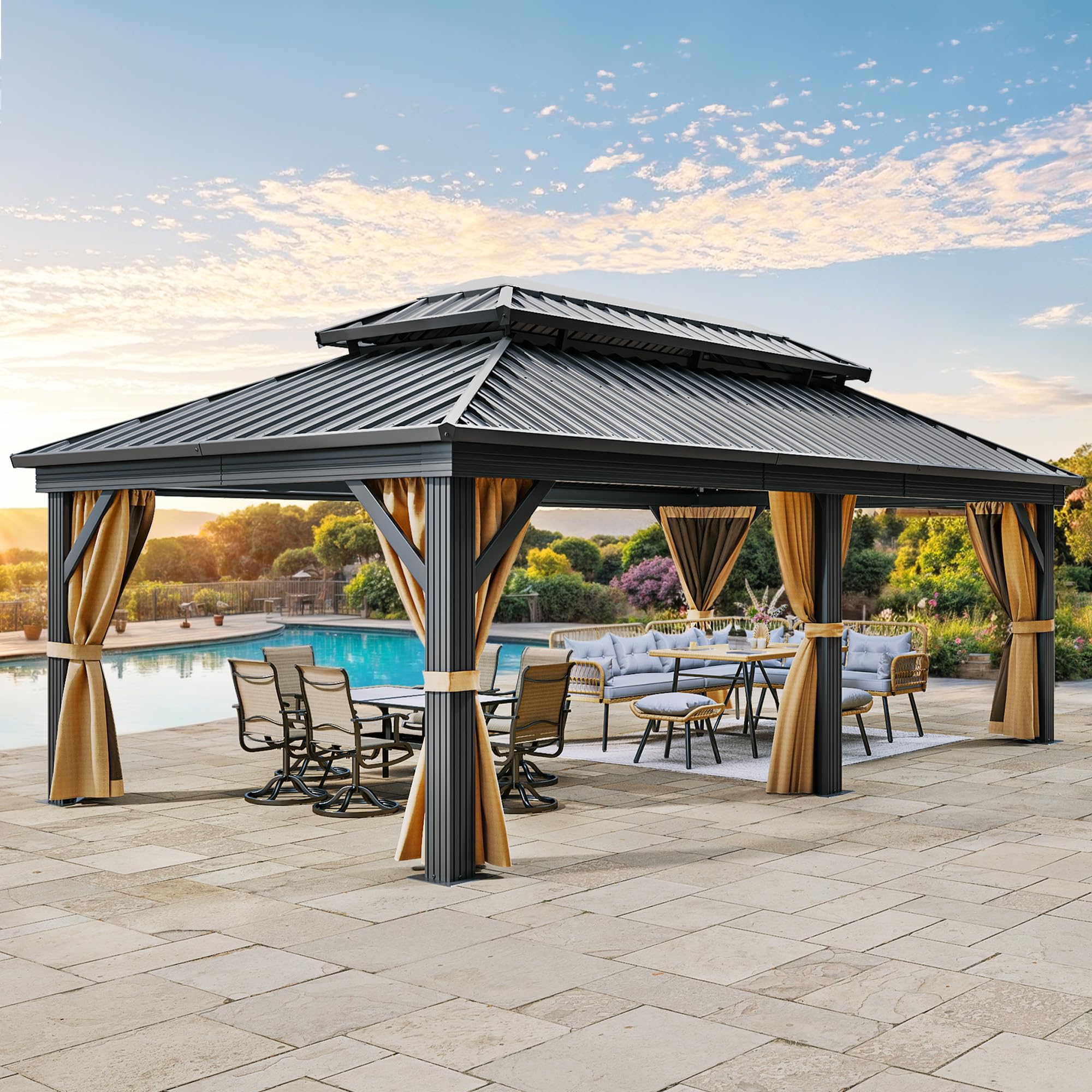 YITAHOME 12x18ft Gazebo Double Roof Hardtop Canopy Outdoor Heavy Duty w ...