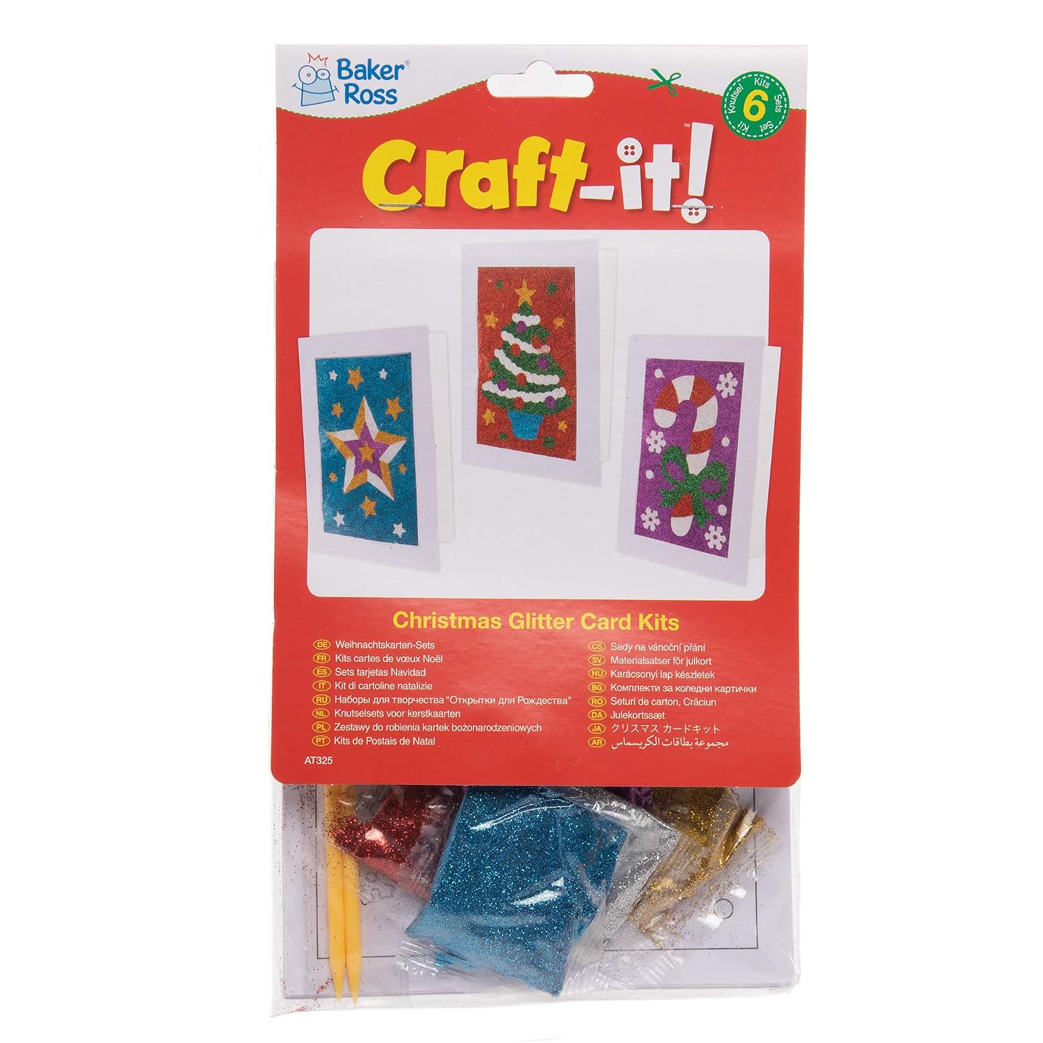 Baker Ross AT325 Christmas Card Kits for Kids-Pack of 6, Glitter Crafts ...