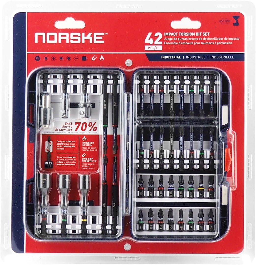 Norske Tools NIBPI703 42Piece Impact Torsion Screwdriver Bit Set ...