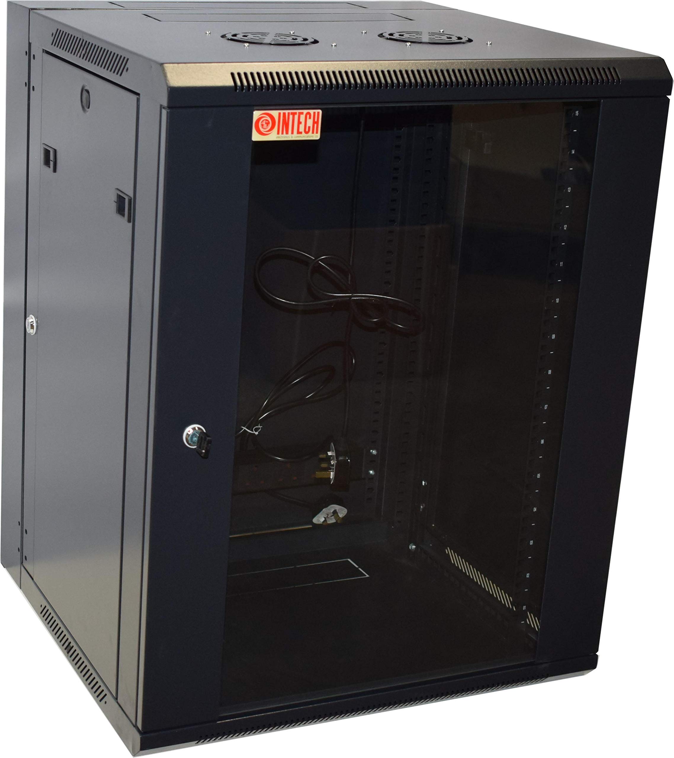 15U 600x550 Wall Mount Cabinet/Rack with fan, shelf, cage nuts & 6way ...