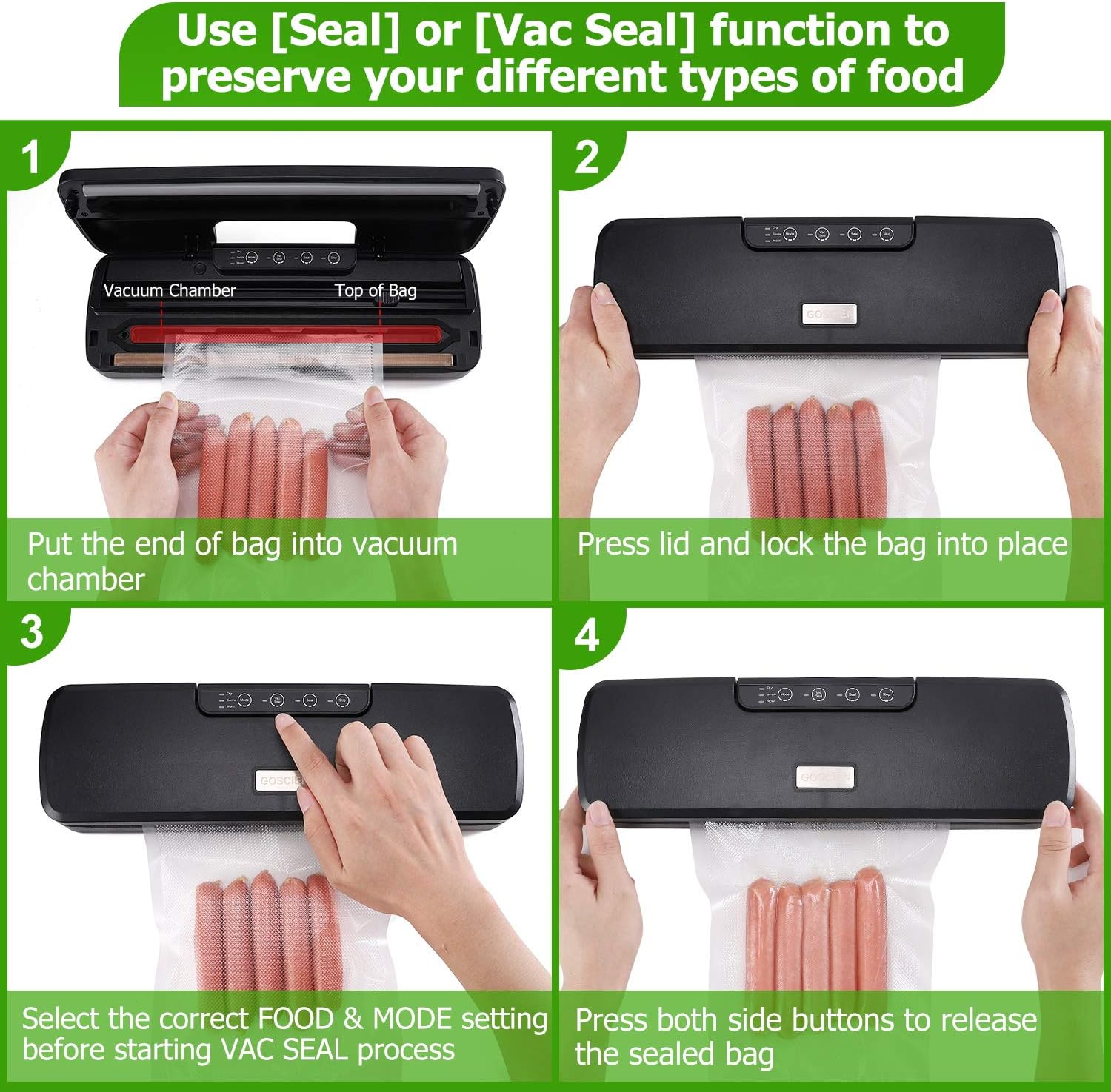 Vacuum Sealer Machine, GOSCIEN Food Saver with Dry & Moist Modes, Includes Built-in Cutter ...