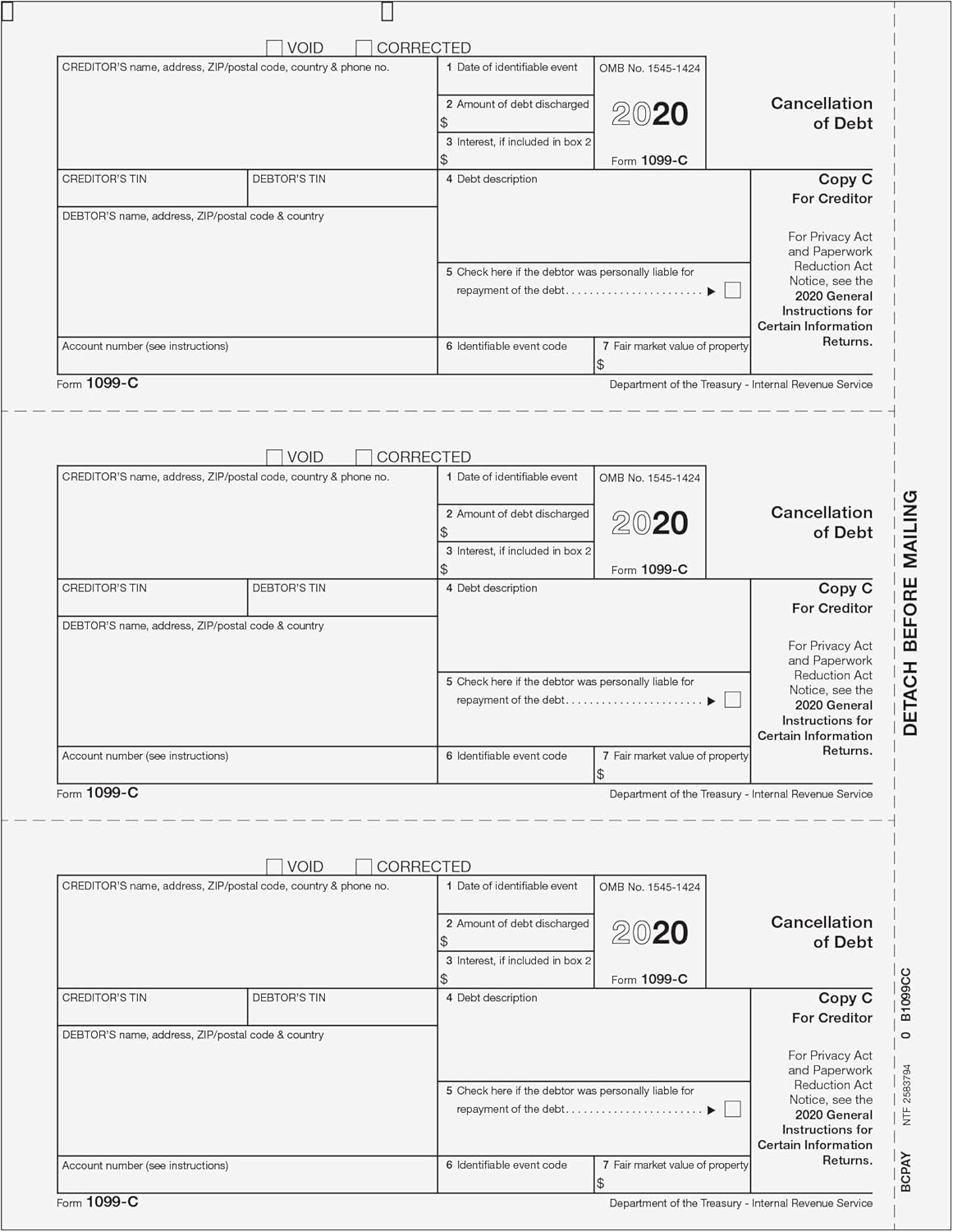 Amazon.com : 1099-C Creditor Copy C for 50 Recipients : Office Products