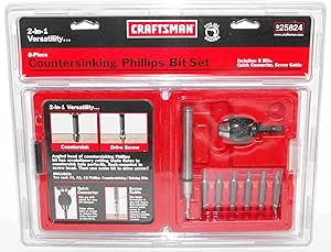 Craftsman 8-Piece Countersinking Phillips Bit Set with Quick Connector ...