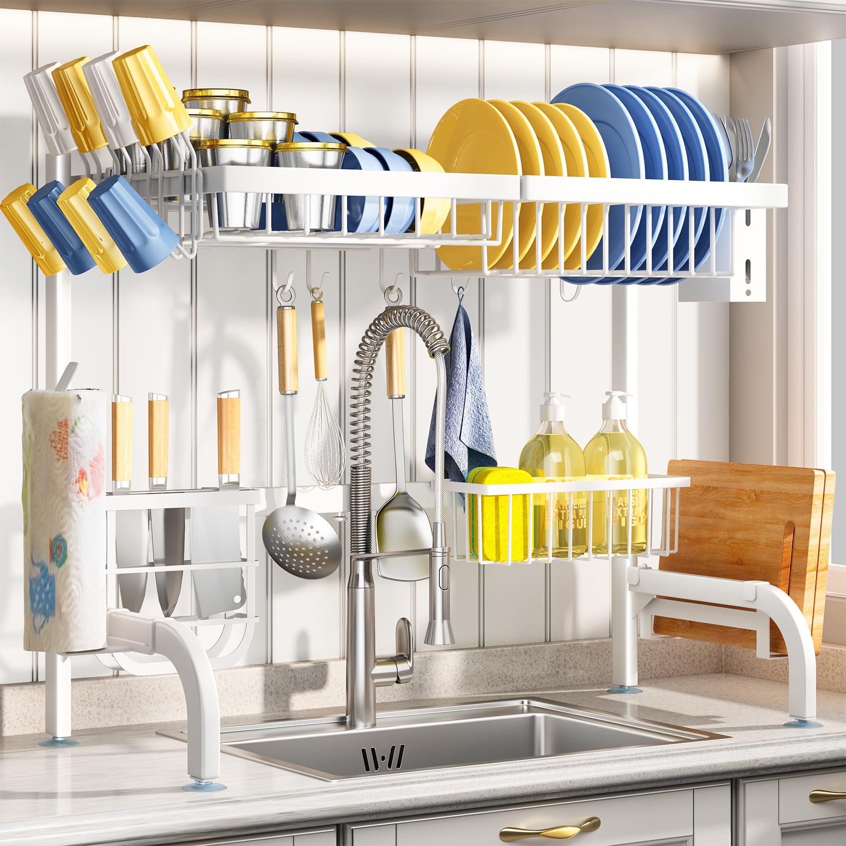 Over The Sink Dish Drying Rack, Adjustable (25.5 to 33.5 inch) 2 Tier ...