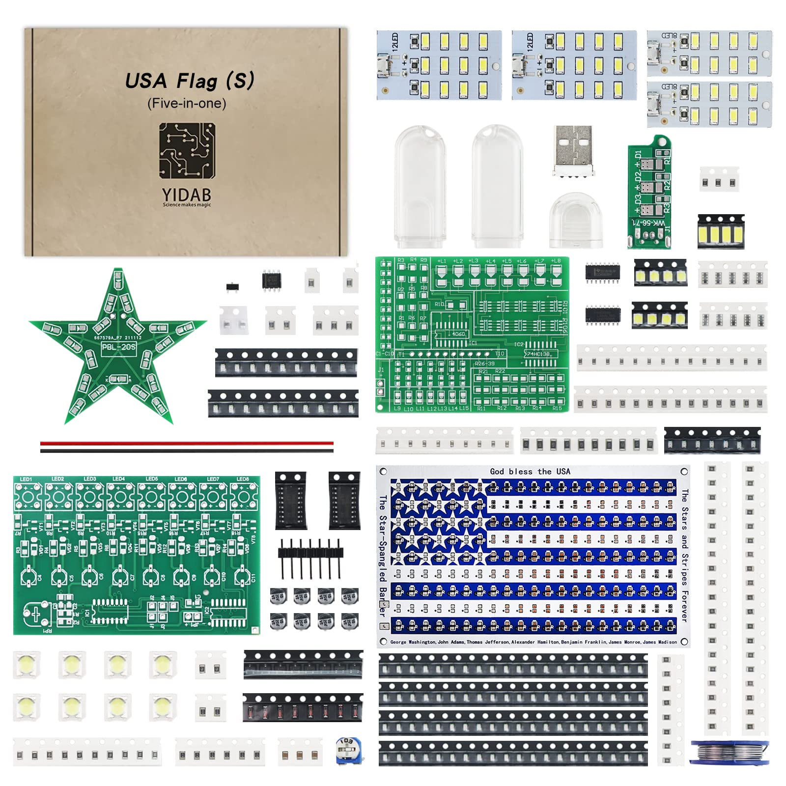 Yidab Soldering Practice Kit, 5in1 DIY Kits Small USA Flag SMD SMT ...