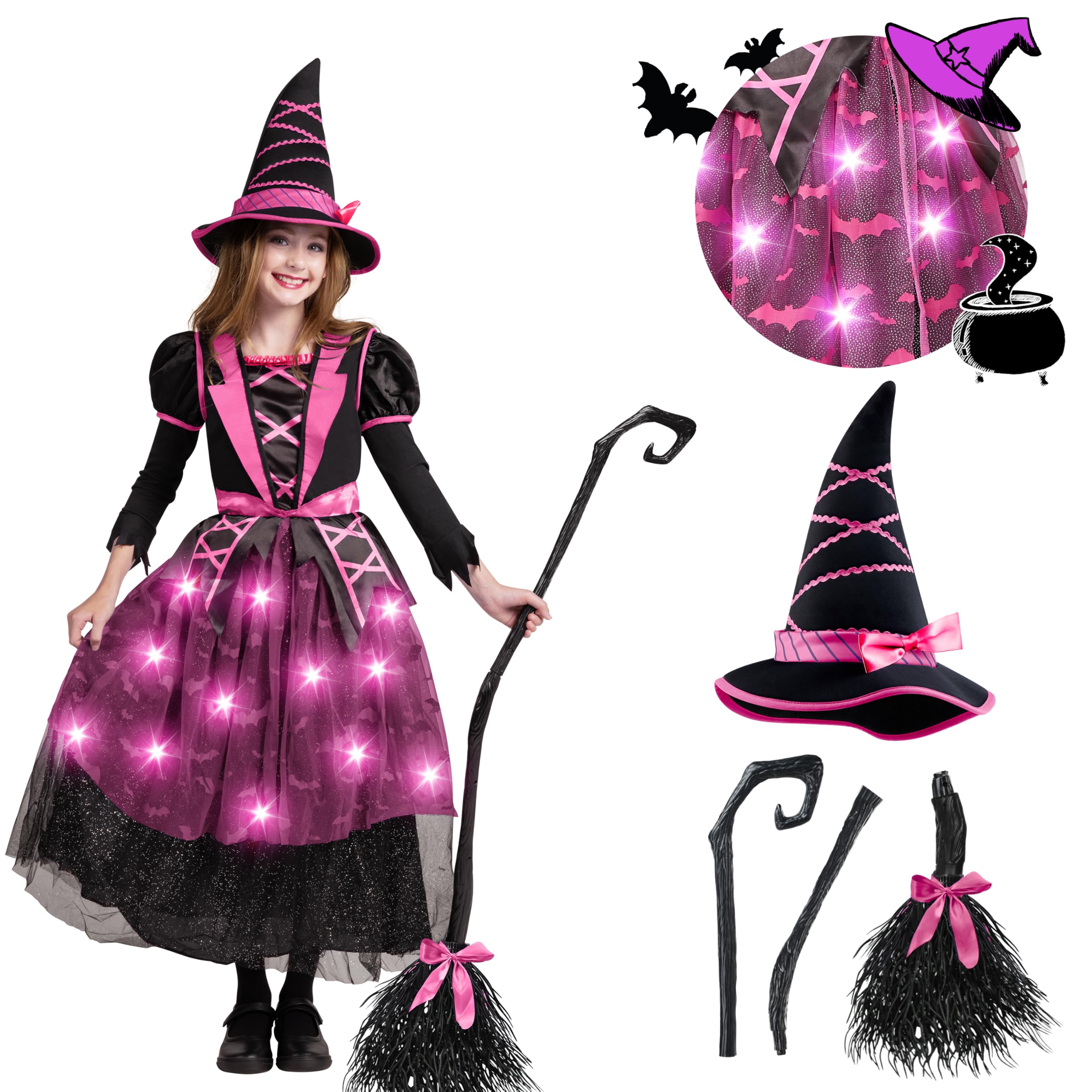 Spooktacular Creations Halloween Witch Costume Kids, Light Up Witch ...