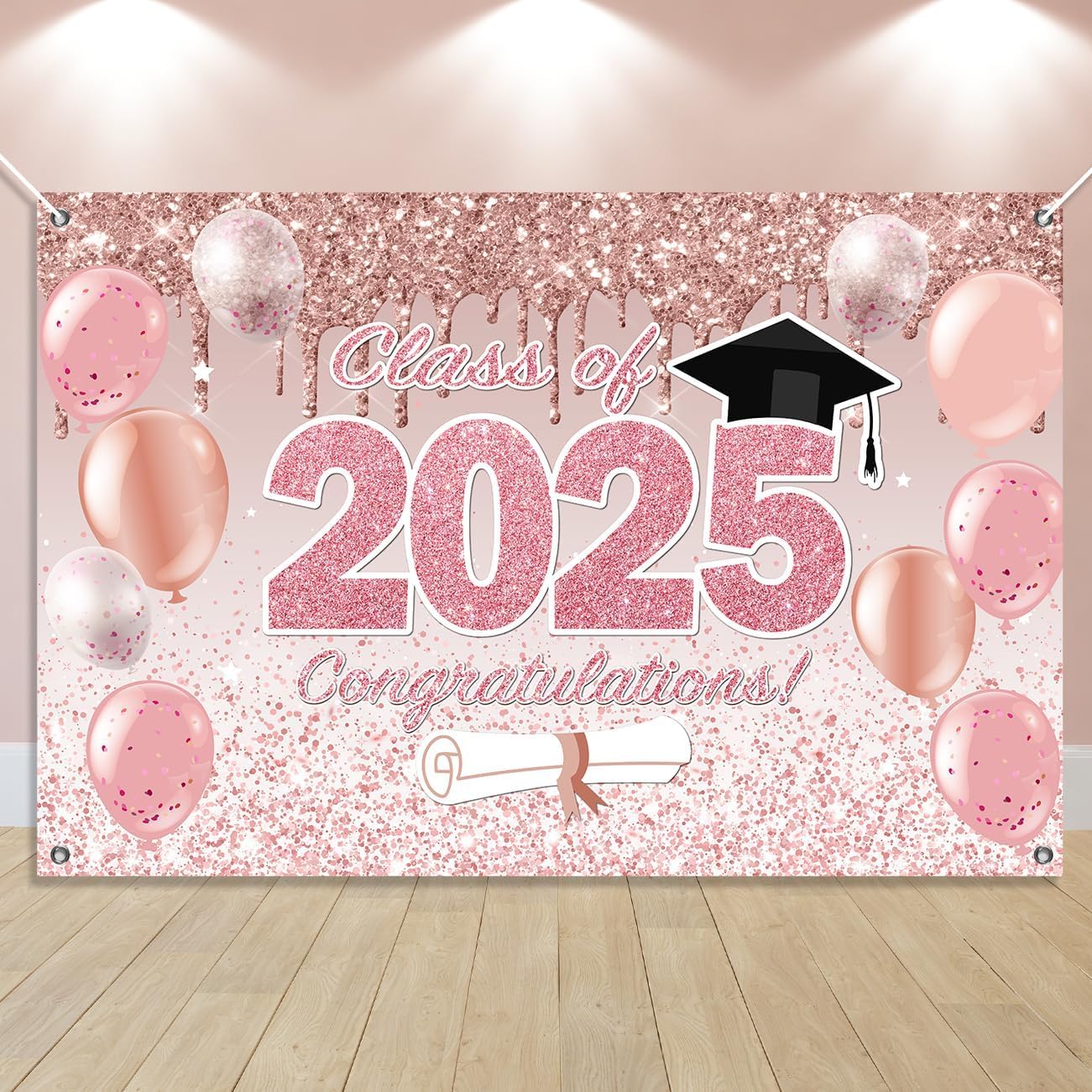 Pink Graduation Decorations 2025 Backdrop Banner Congrats Grad Party ...
