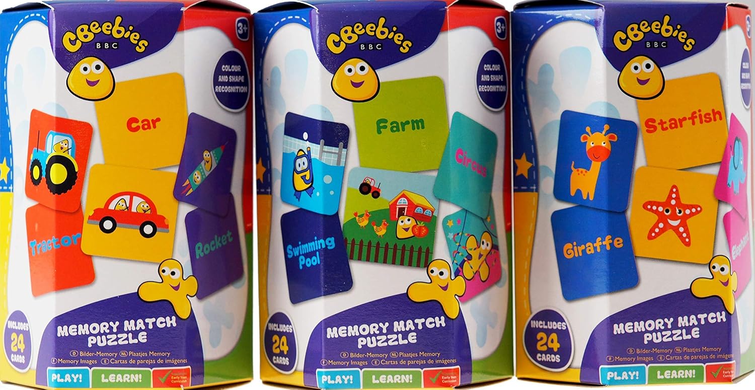 CBeebies Set Of 3 Flash Cards – Match and Learn 24 Picture Puzzle Cards ...
