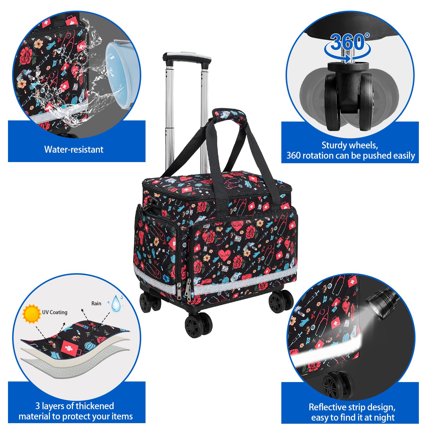 Mua Medical Bag Rolling Roller Bag Trolley Duffel Nurses EMT CNA RN ...